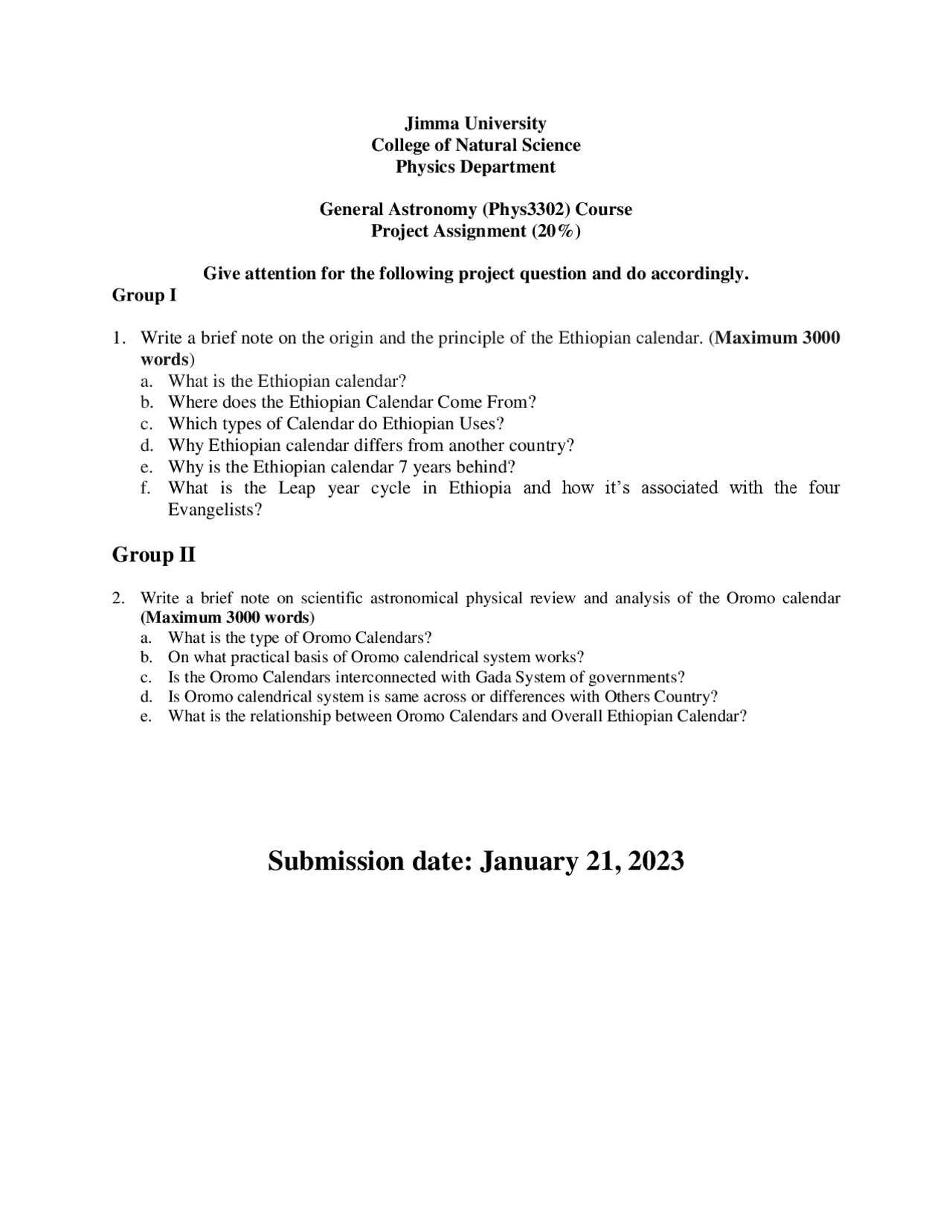 Project Assignment For Astronomy Lecture Notes Physics Docsity