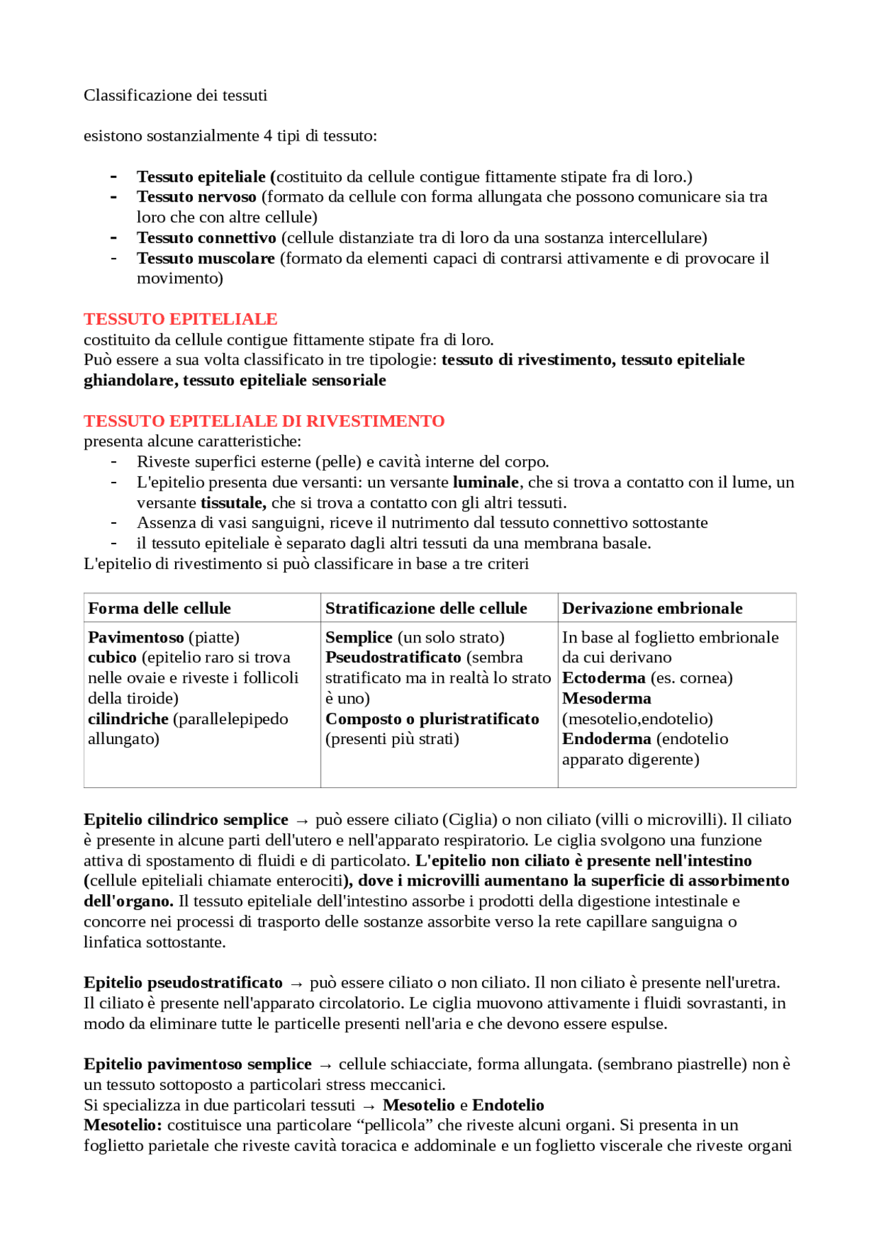 Appunti Istologia Infermieristica I Anno Appunti Di Istologia Docsity