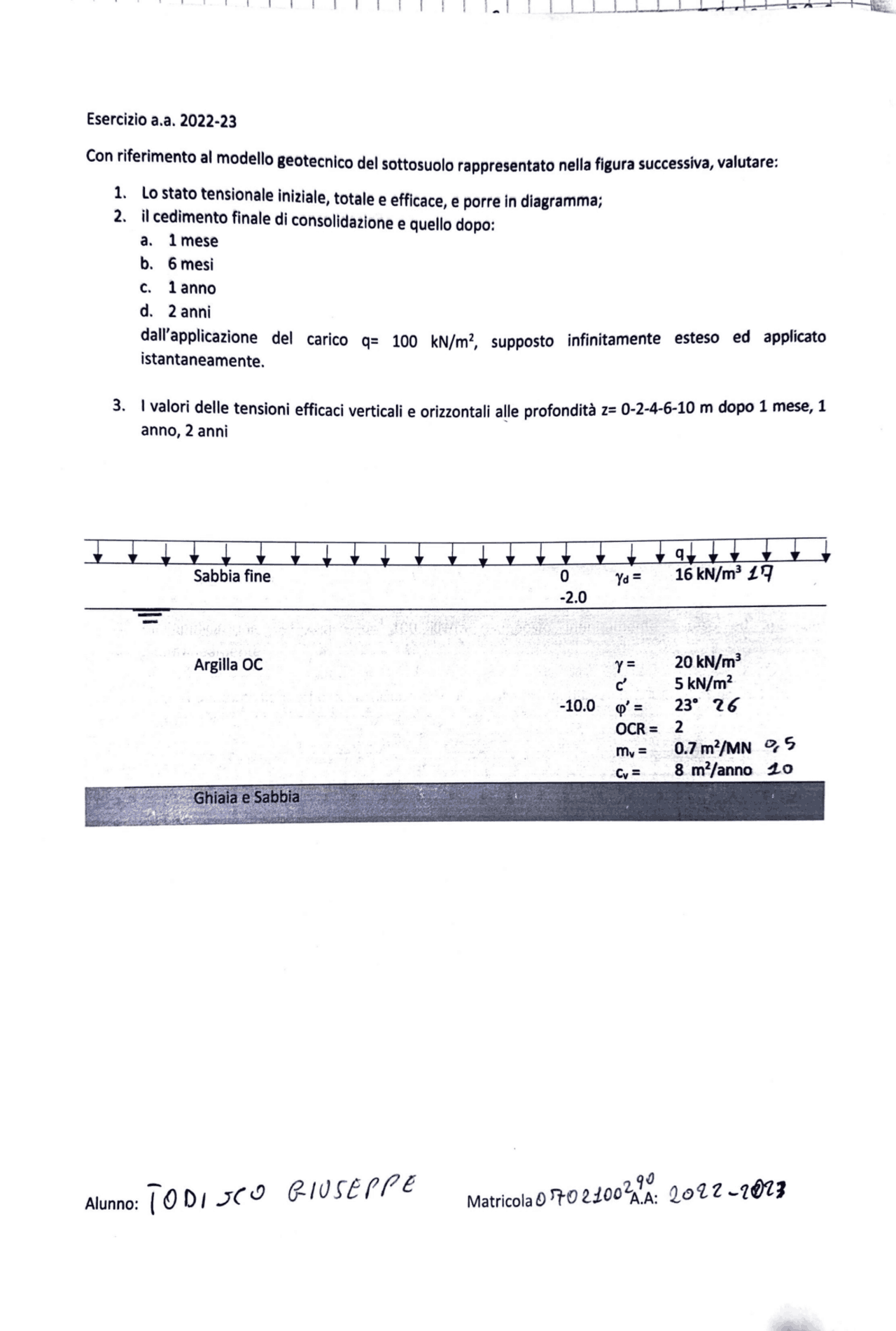 Geotecnica Elaborato 1 Esercizi Di Geotecnica Docsity
