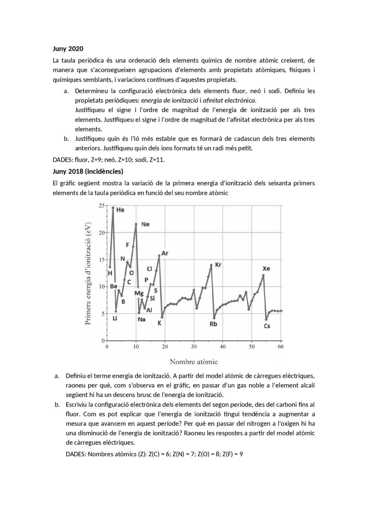 Exercicis Sele Talla Periodica Exámenes Selectividad De Química Docsity