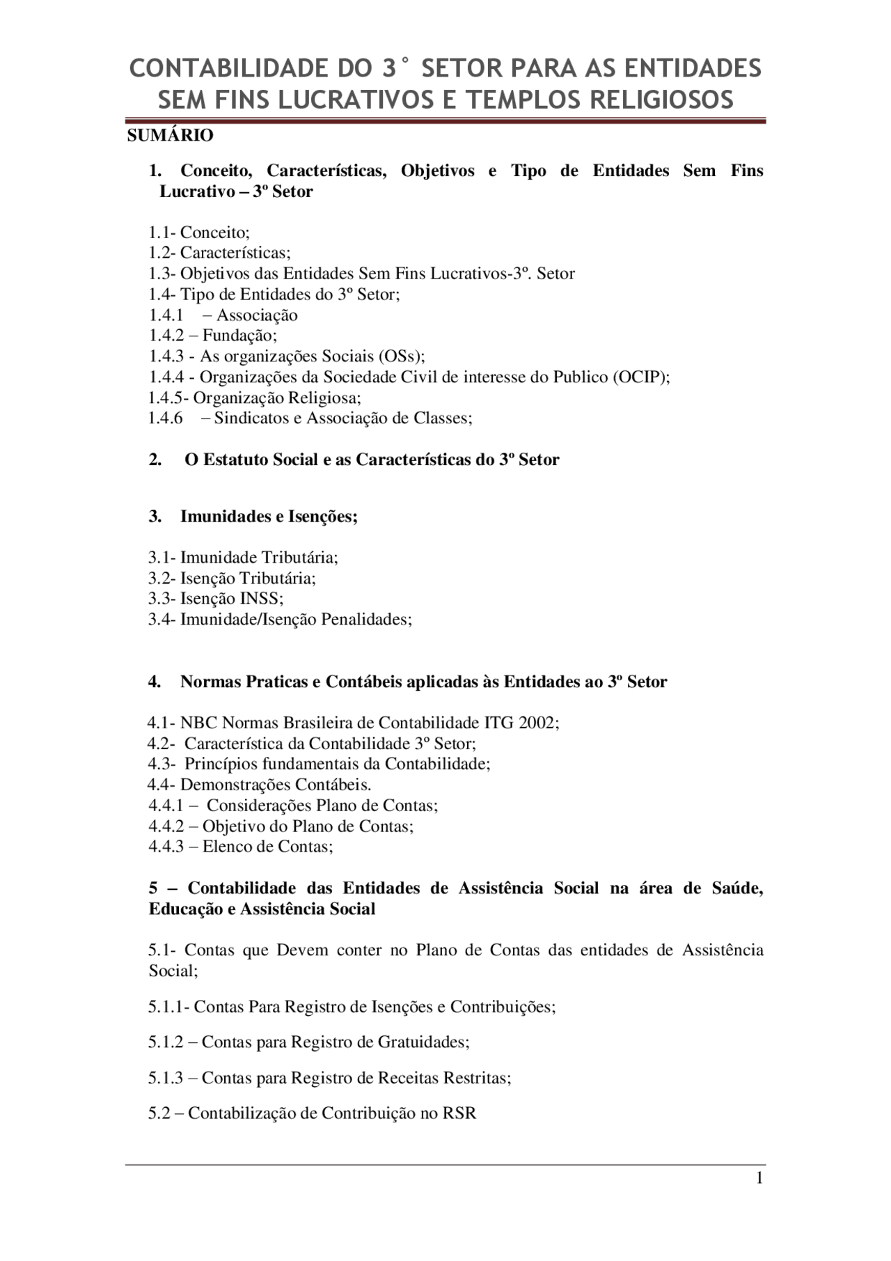 Contabilidade Terceiro Setor Resumos Matemática Docsity