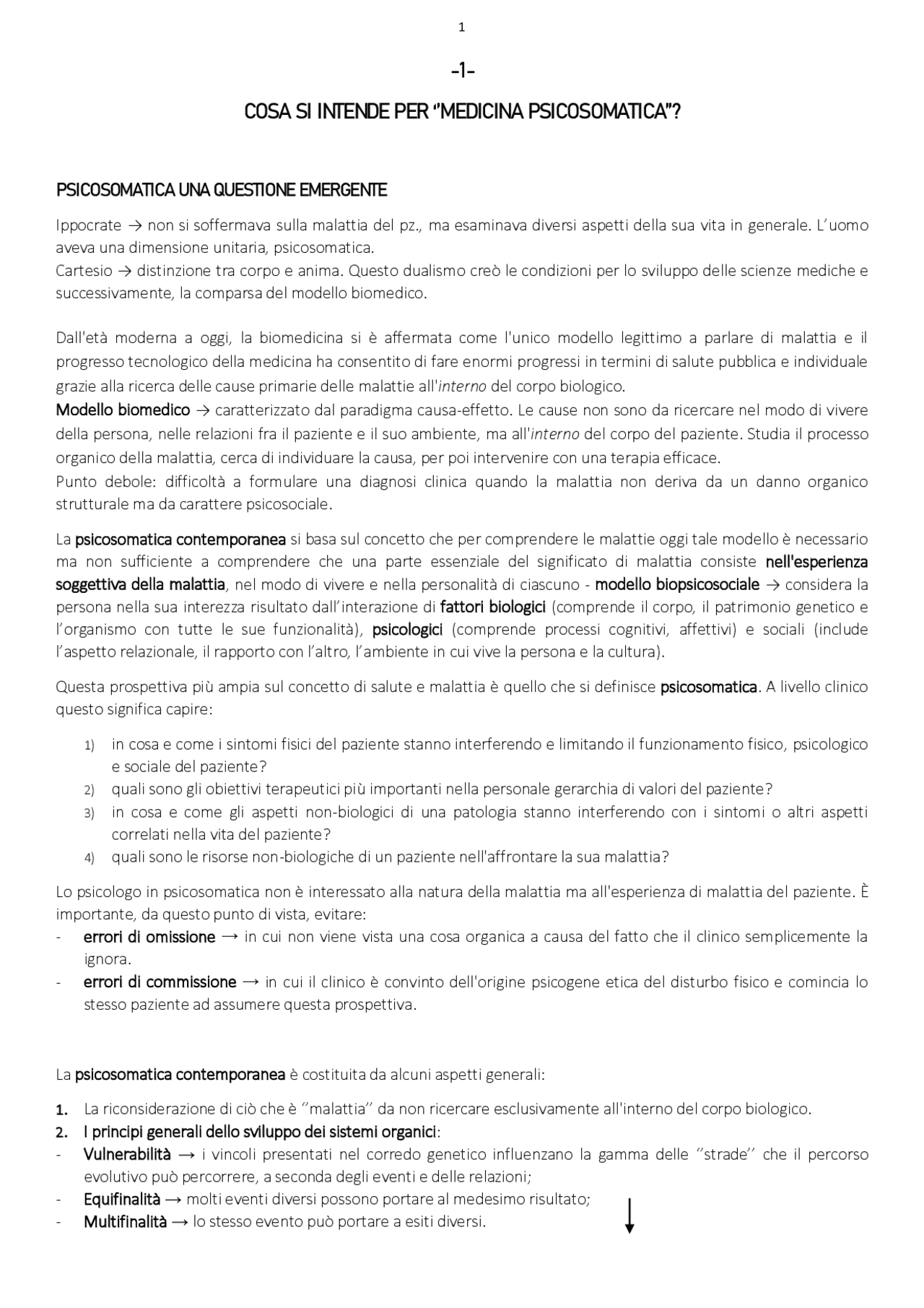Psicosomatica 1 Riassunto Appunti Di Psicosomatica Docsity