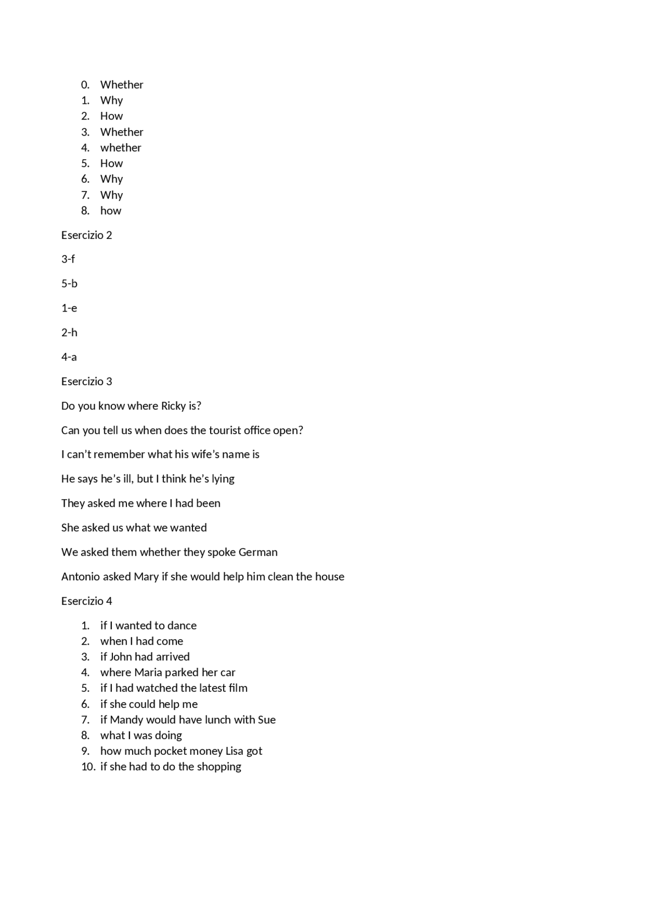 Risposte alle domande e agli esercizi | Esercizi di Lingua Inglese | Docsity