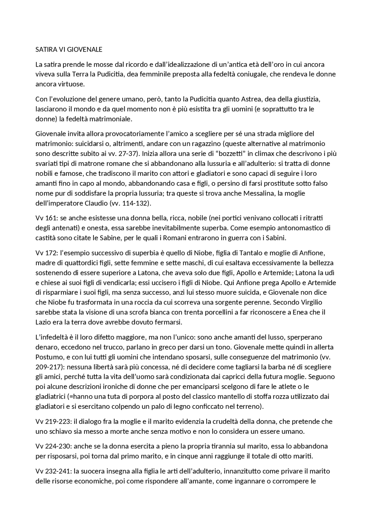 GIOVENALE - SATIRA VI | Appunti di Latino | Docsity
