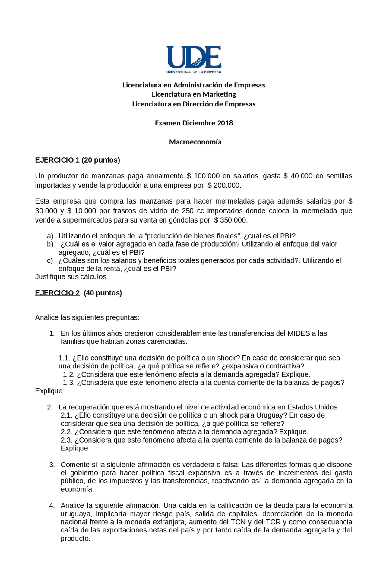 Examen Macro Economia Exámenes De Macroeconomía Docsity