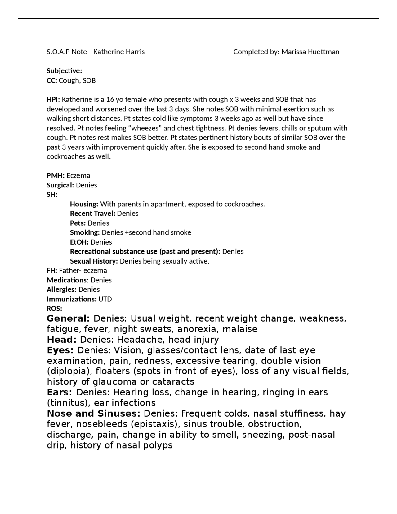 Katherine Harris SOAP Case Study | Study notes Health sciences | Docsity