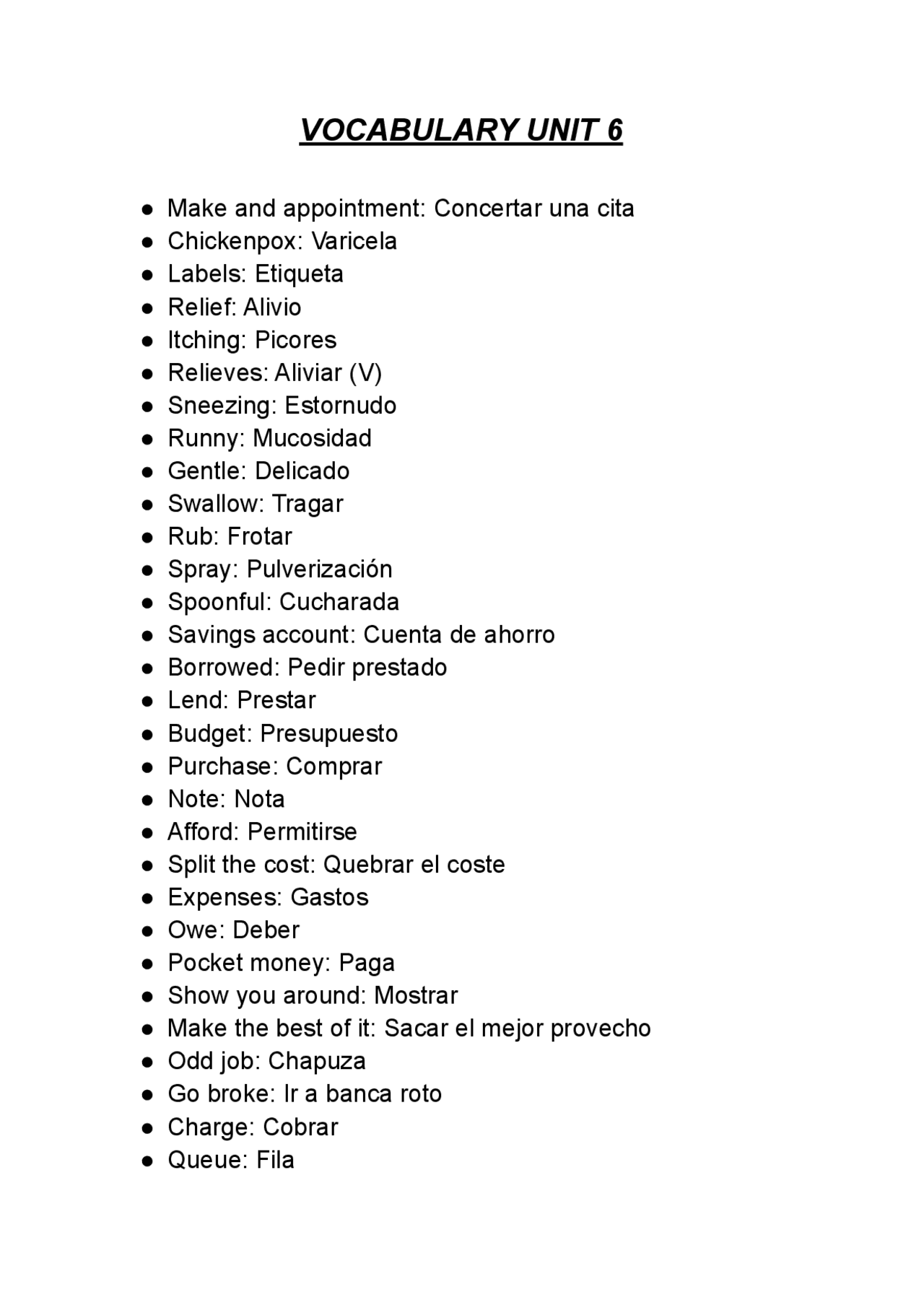 Vocabulario T1 INGLÉS 2 BACHILLERATO | Apuntes de Inglés | Docsity