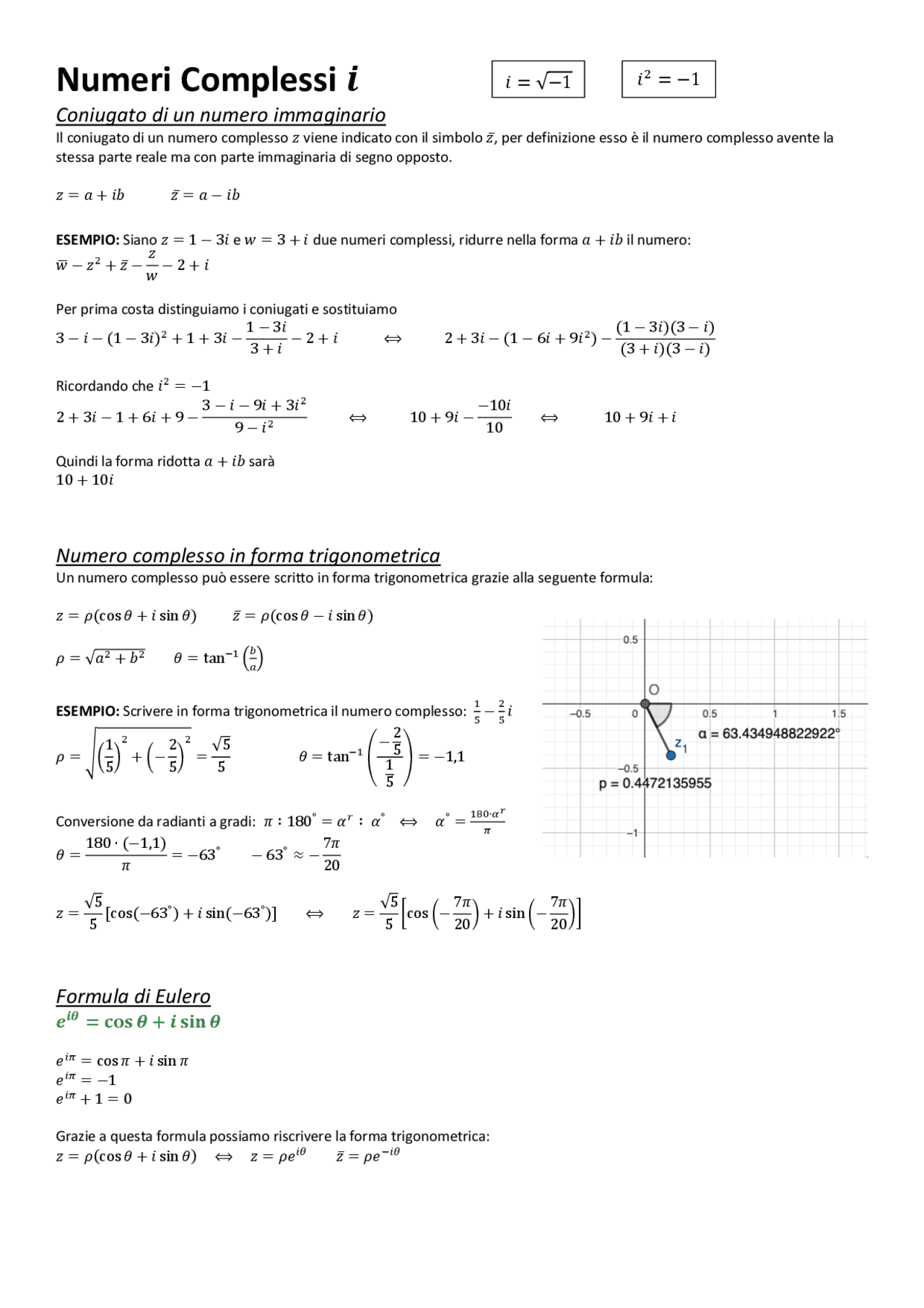 Numeri Complessi Forme Trigonometriche Formula Di Eulero E Di De