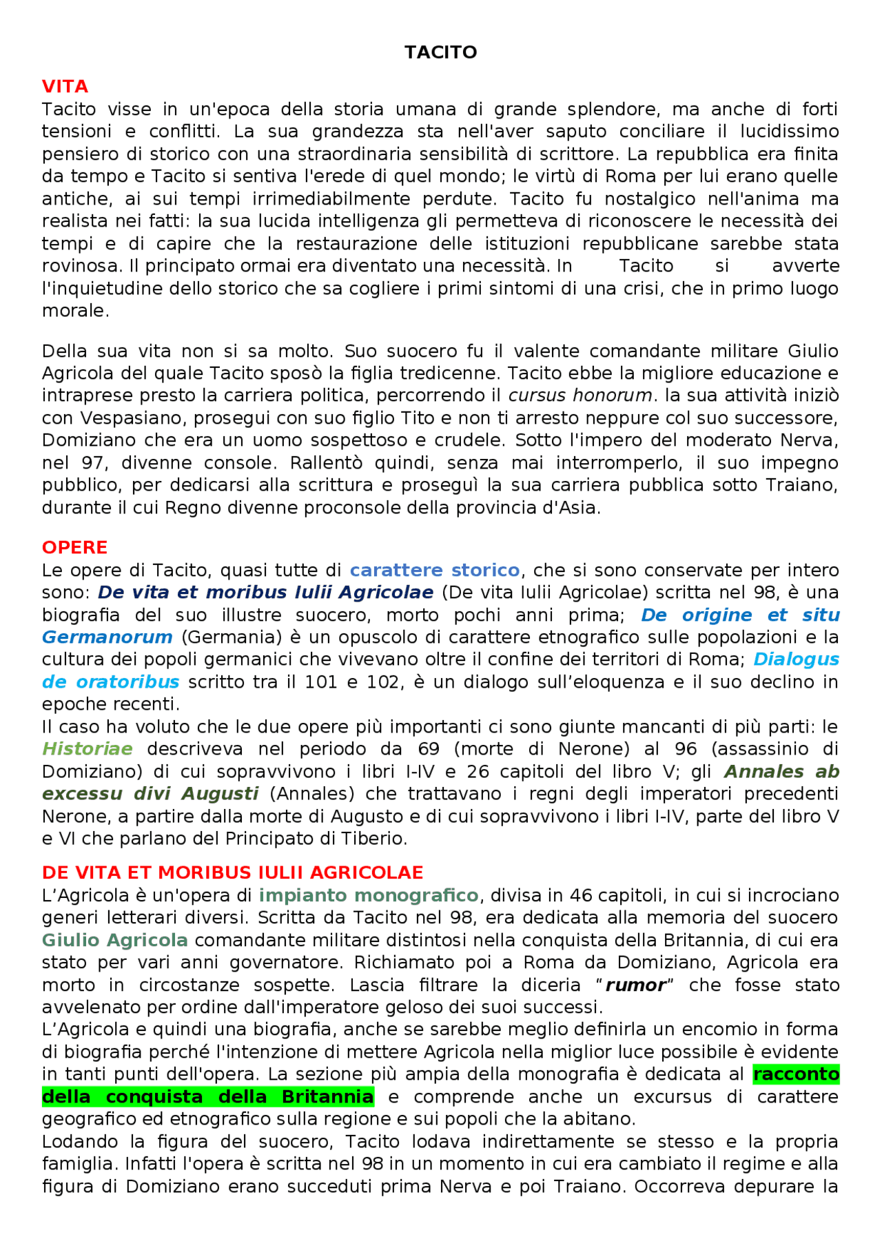 Publio Cornelio Tacito Appunti Di Latino Docsity