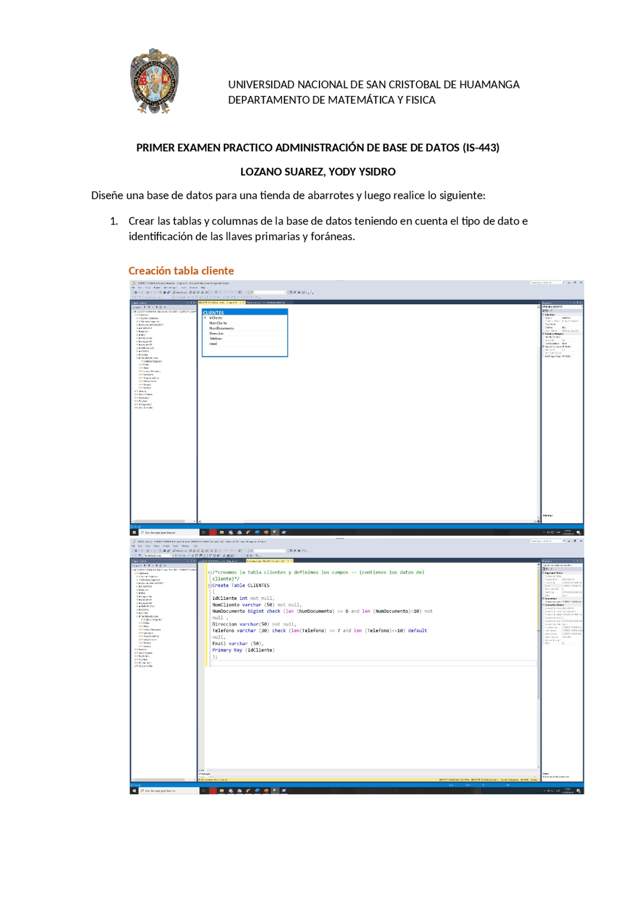 Examen parcial de base de datos | Exámenes de Sistemas de Gestión de Bases de Datos | Docsity