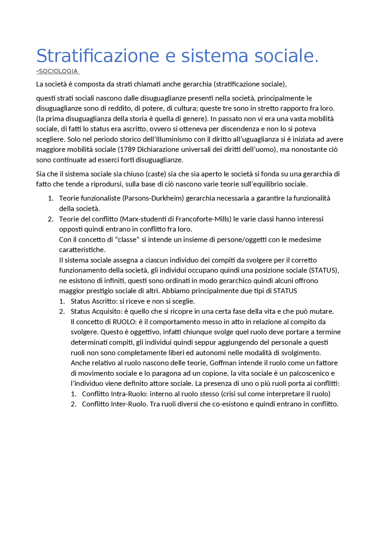 Stratificazione Sociale And Sistema Sociale Dispense Di Sociologia