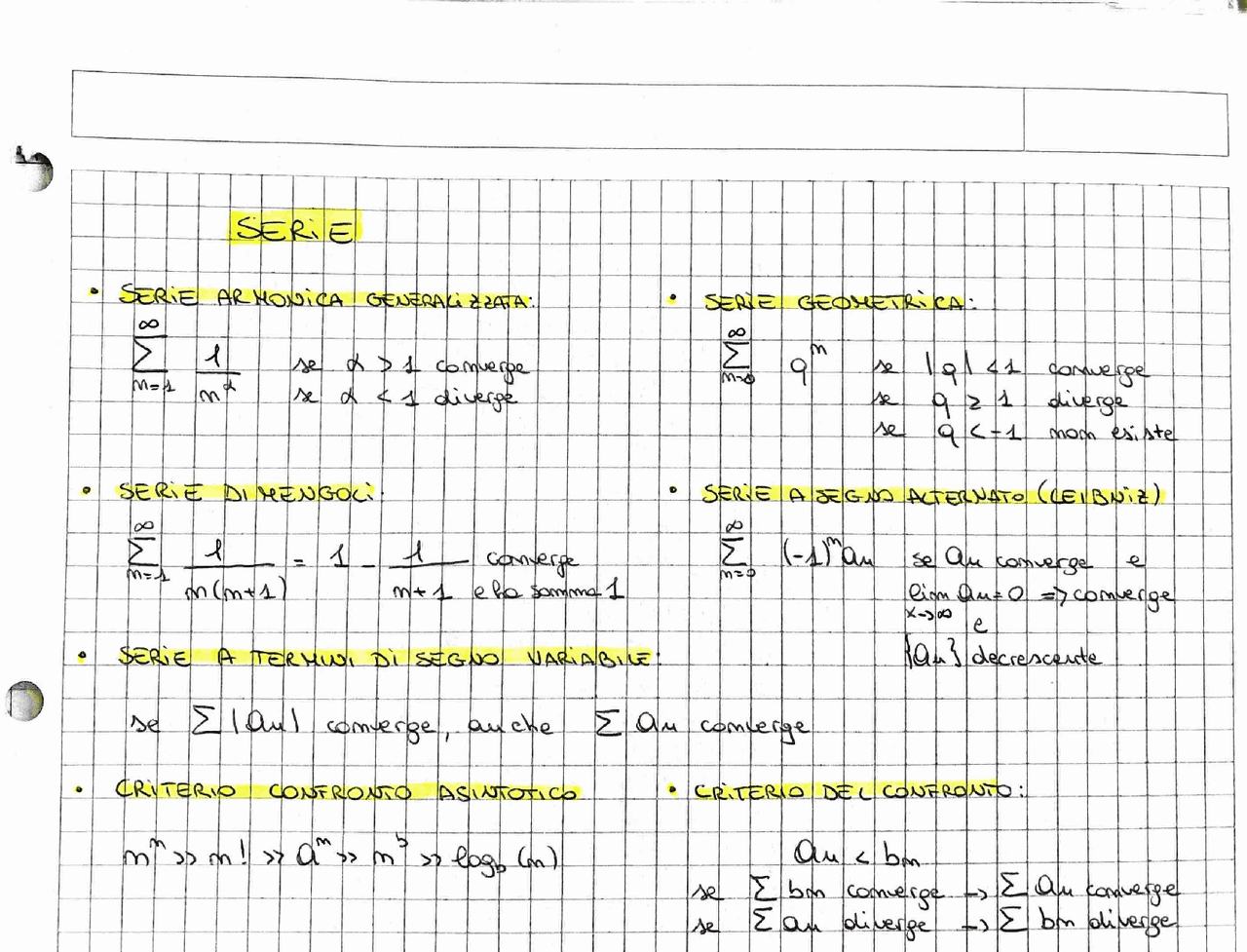Serie E Successioni Formulario Schemi E Mappe Concettuali Di Matematica Generale Docsity