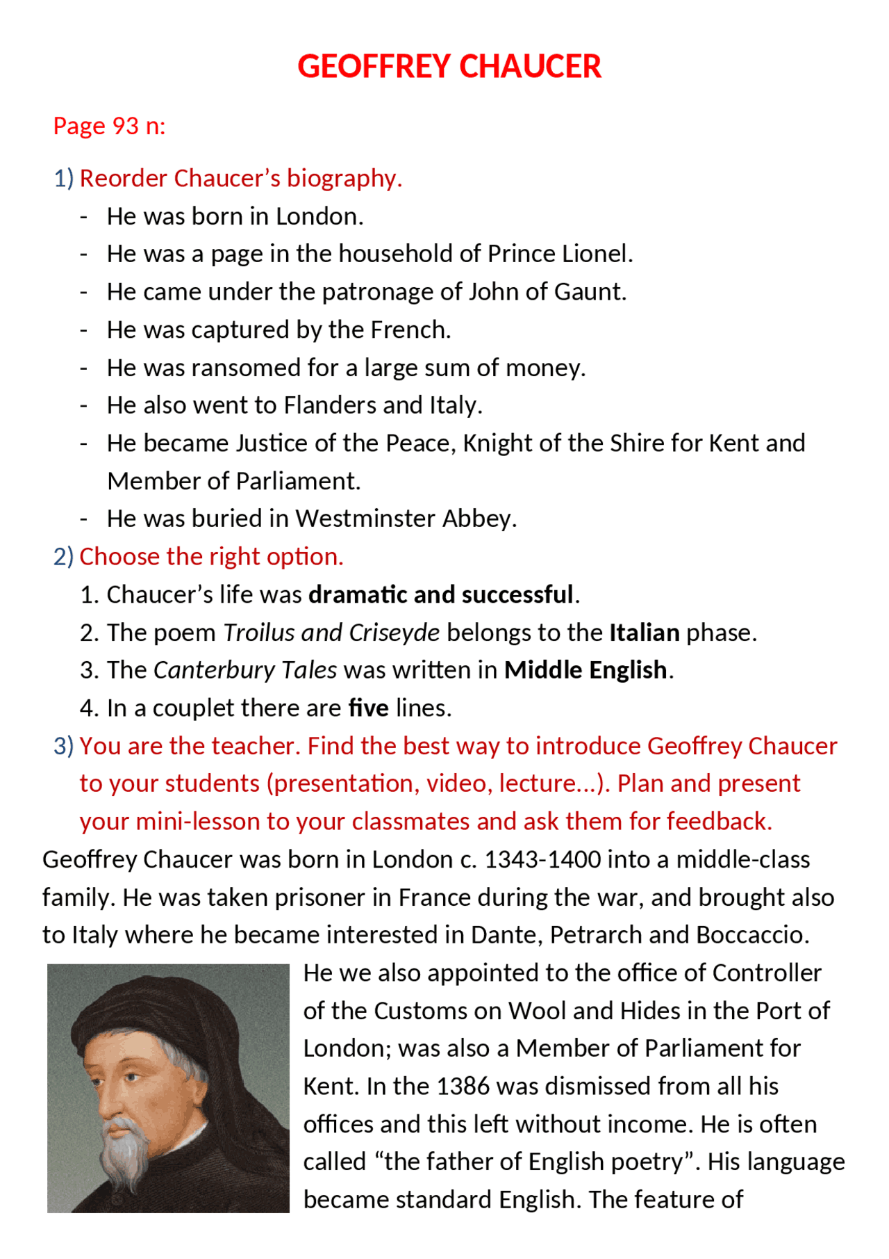 Geoffrey Chaucer e The Canterbury Tales | Appunti di Inglese | Docsity