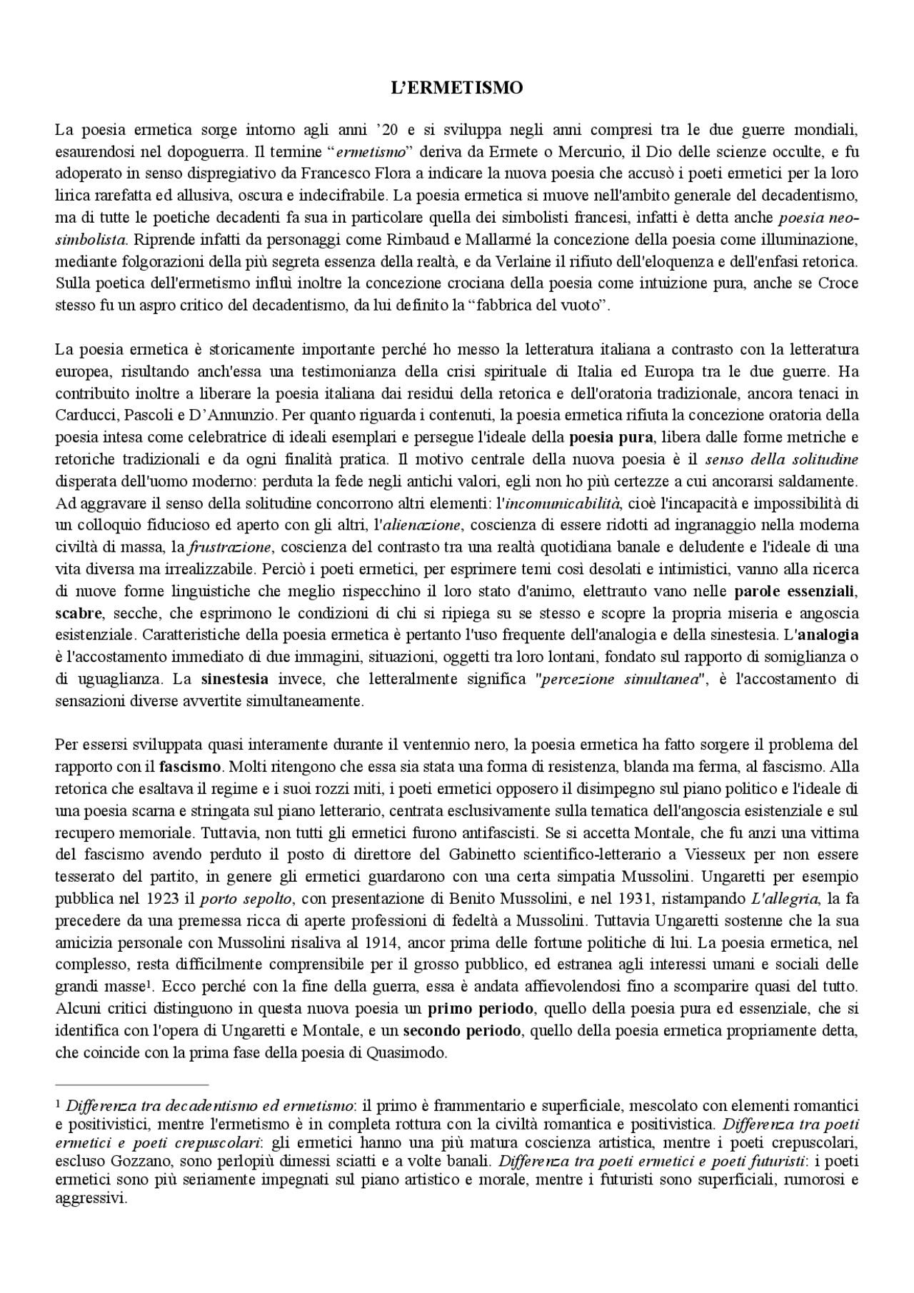 Ermetismo e i suoi esponenti | Dispense di Italiano | Docsity