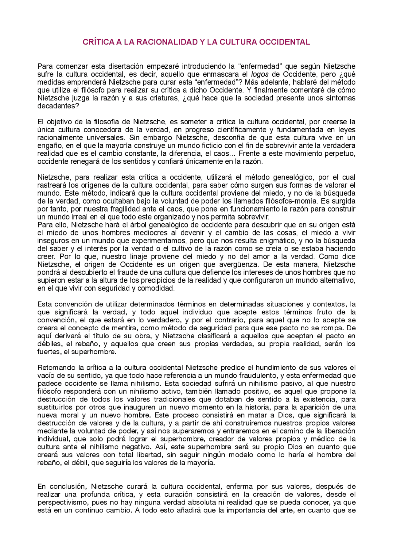 Disertación Nietzsche Apuntes De Filosofía Docsity