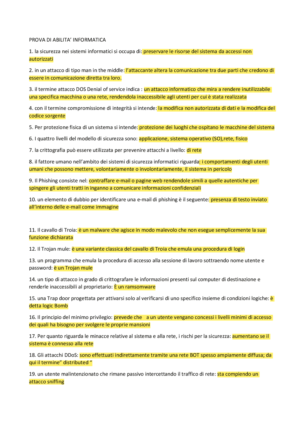 Prova Di Abilità Informatica Prove Desame Di Reti Informatiche Docsity