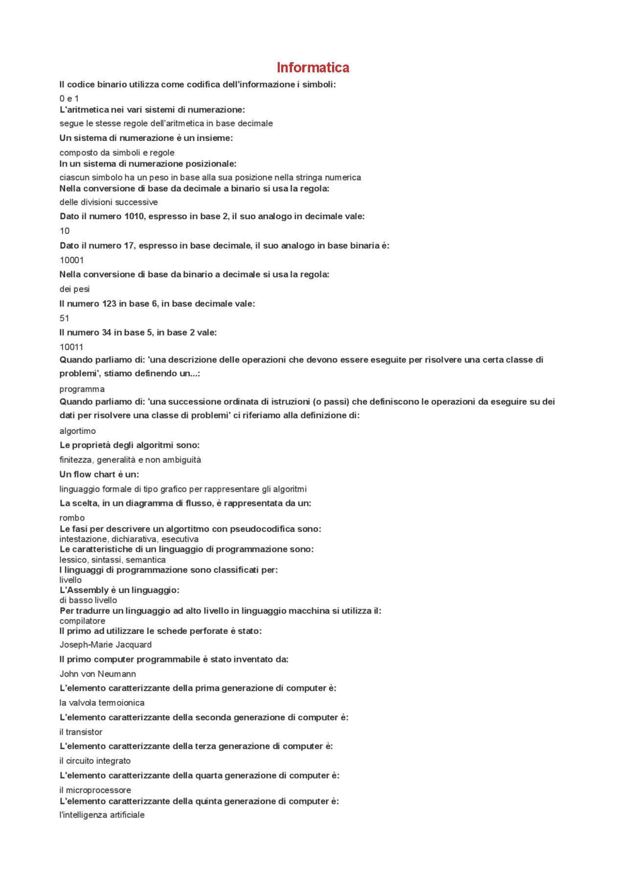 PROVA DI ABILITA' INFORMATICA - 0701305INF | Prove d'esame di Reti informatiche | Docsity