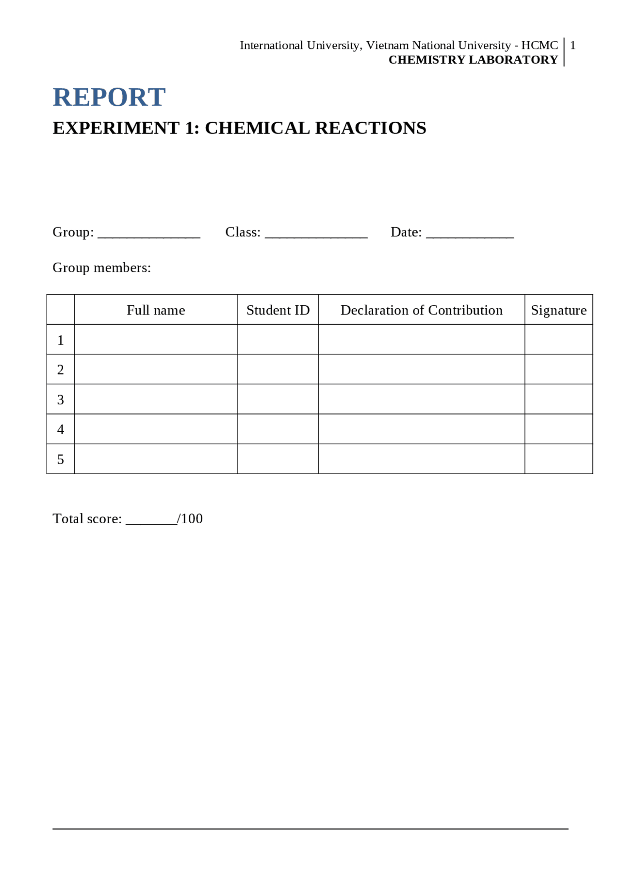 Chemistry Labotary Report Summaries Chemistry Docsity