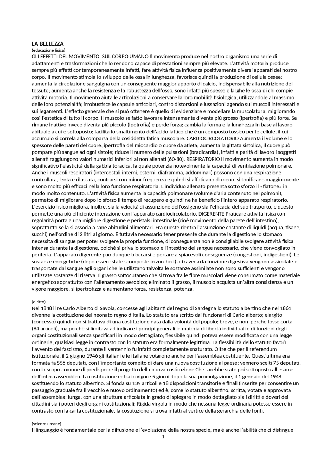 La Bellezza Scienze Umane Diritto Italiano Inglese Francese