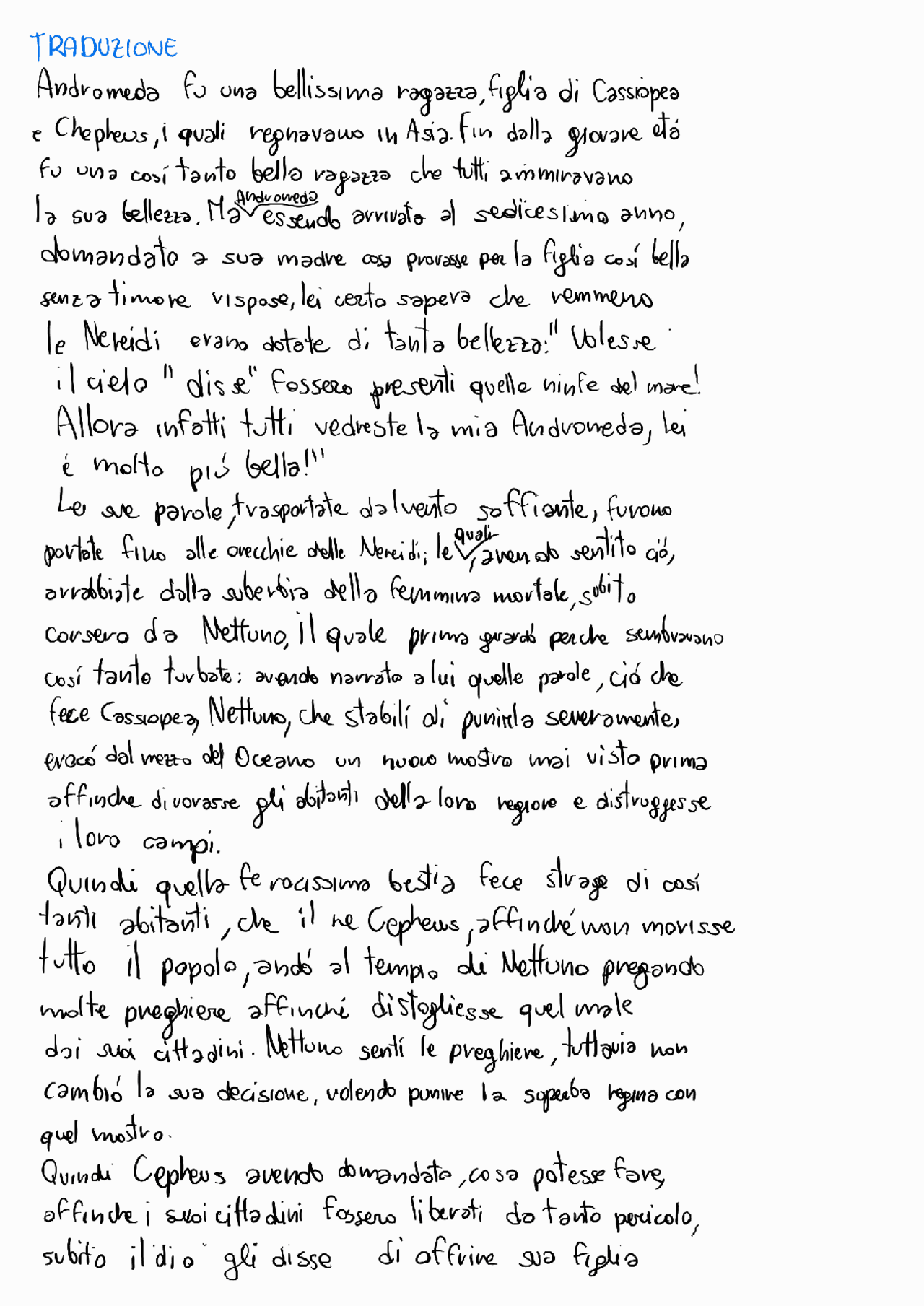 Traduzione Andromeda Fabulae Syrae | Versioni di Latino | Docsity
