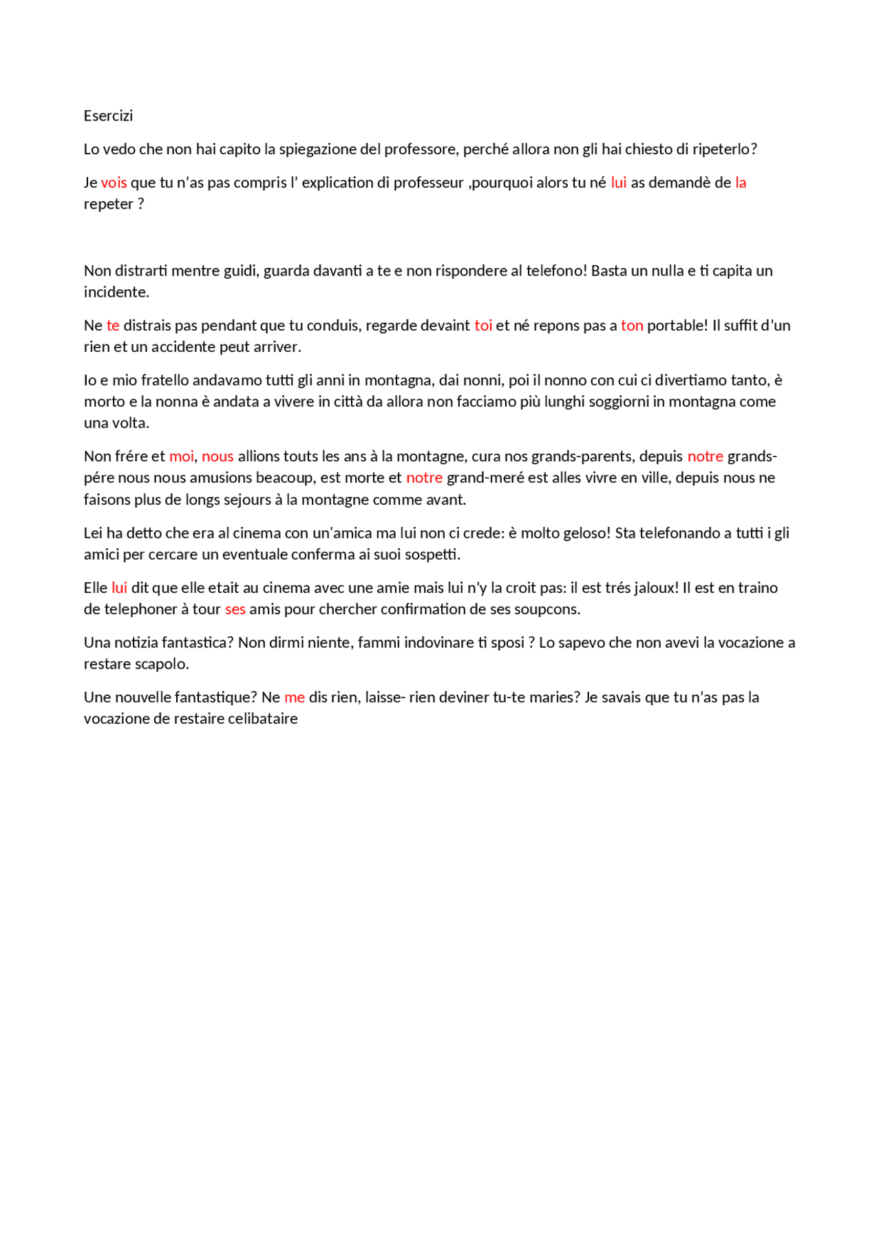 Esercitazioni Grammatica Francese Appunti Di Lingua Francese Docsity