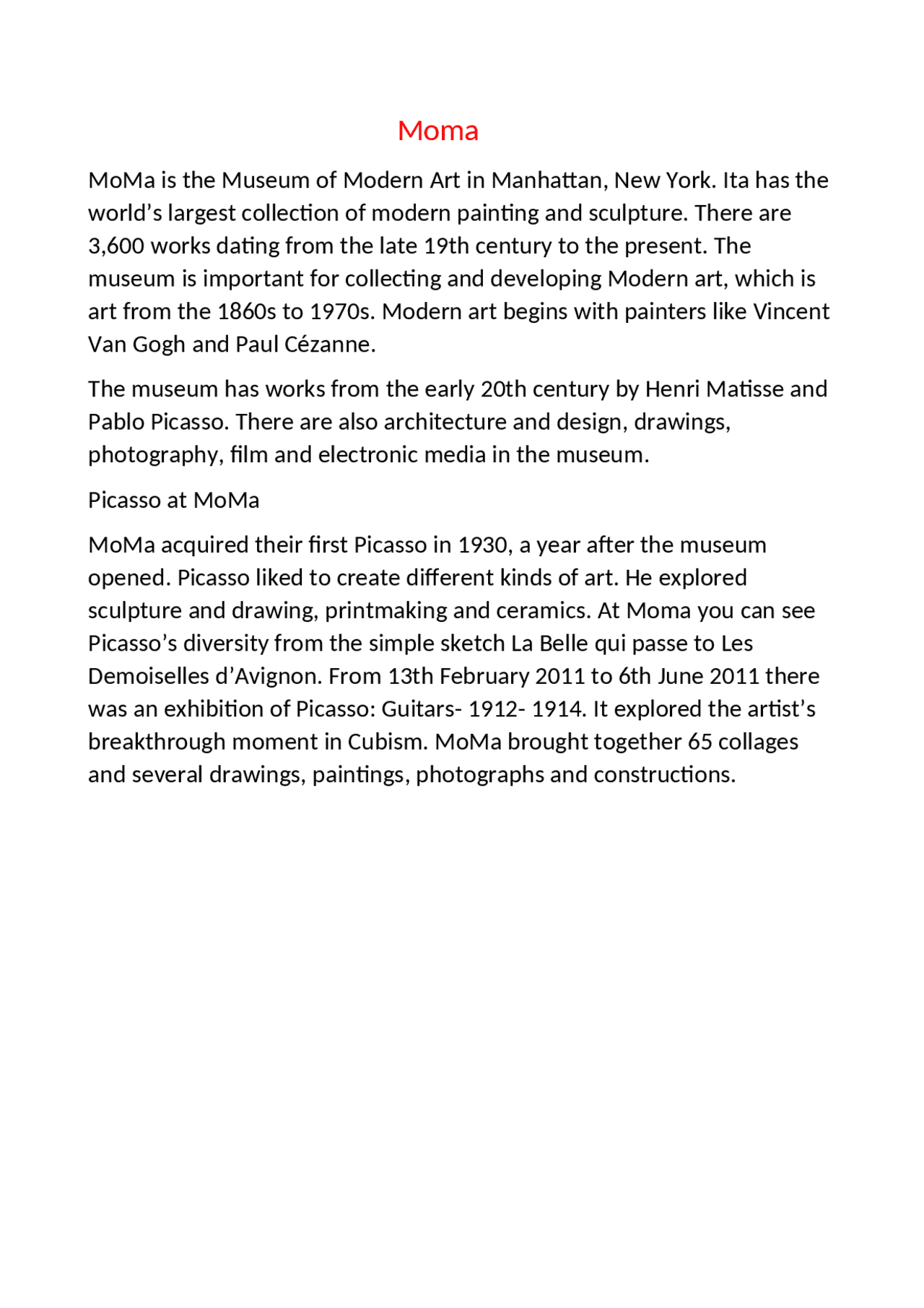 MoMa Museum of Modern Art | Guide, Progetti e Ricerche di Inglese | Docsity