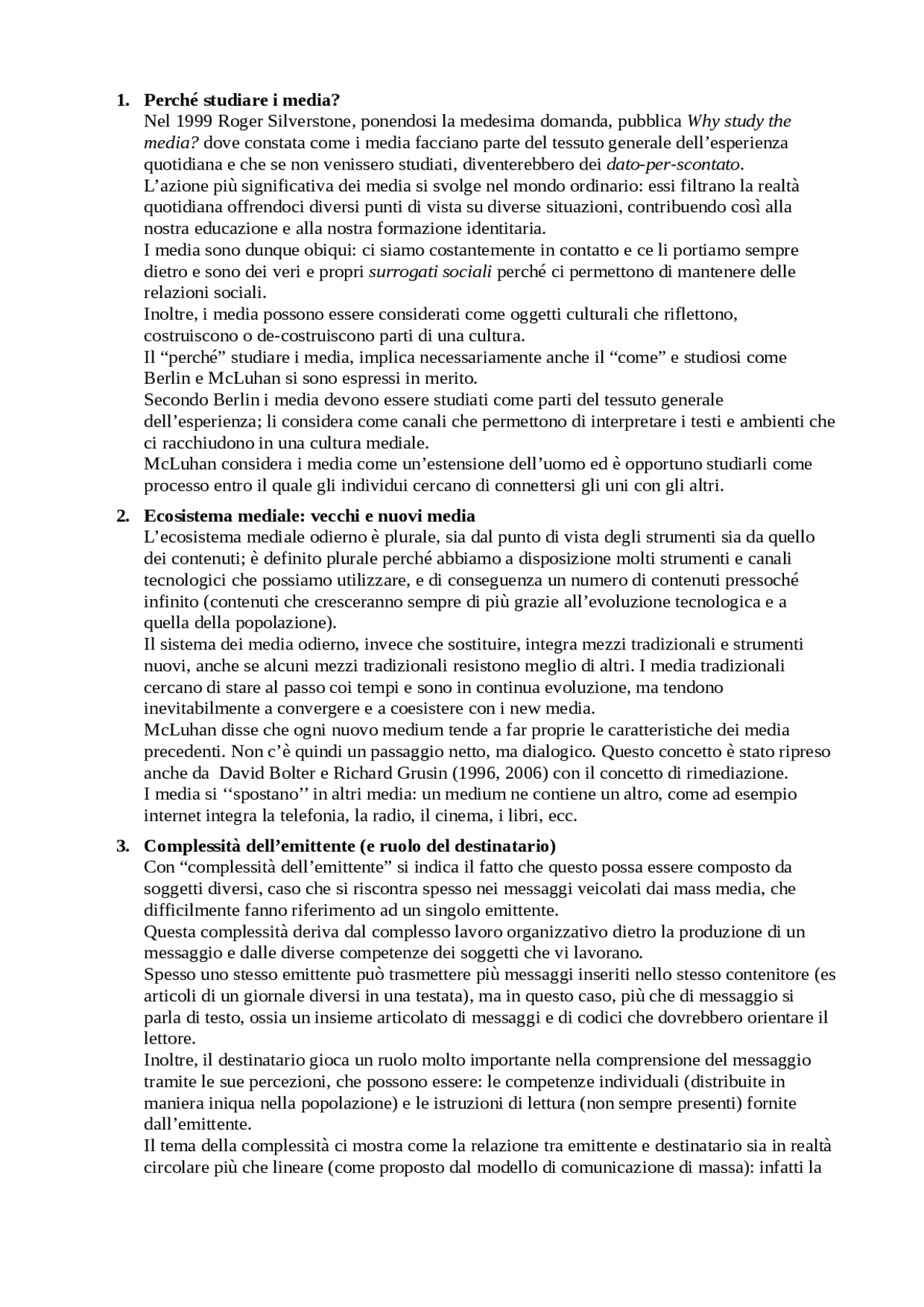 Sociologia dei media - macro-argomenti esame primo appello (a.a. 2022/ ...