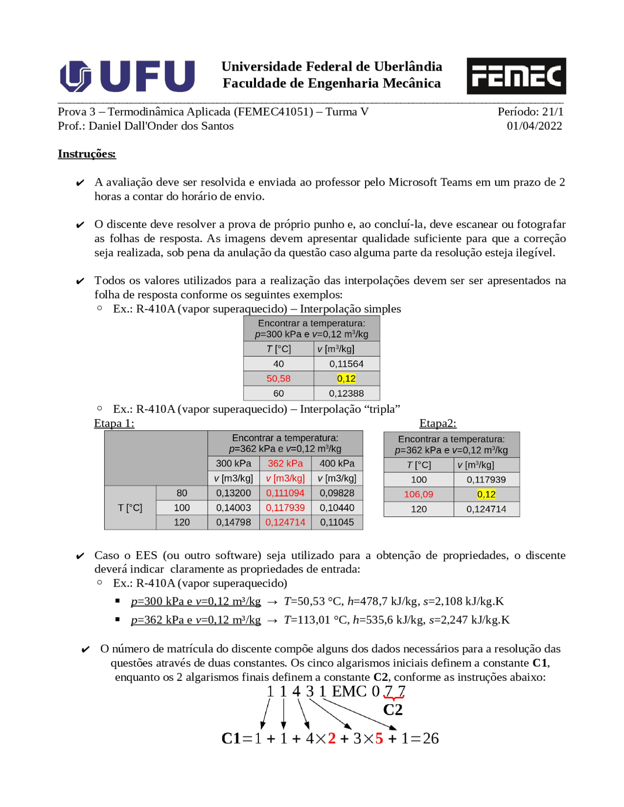 Prova 3 De Termodinâmica Provas Termodinâmica Aplicada Docsity