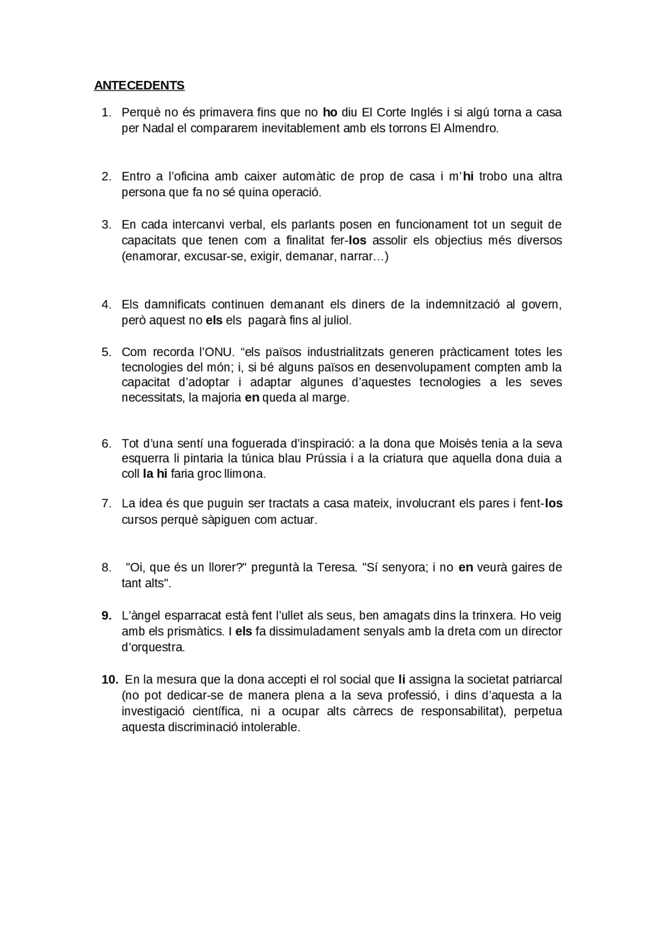 Catala Antecedents Exercicis Apuntes De Catalán Docsity
