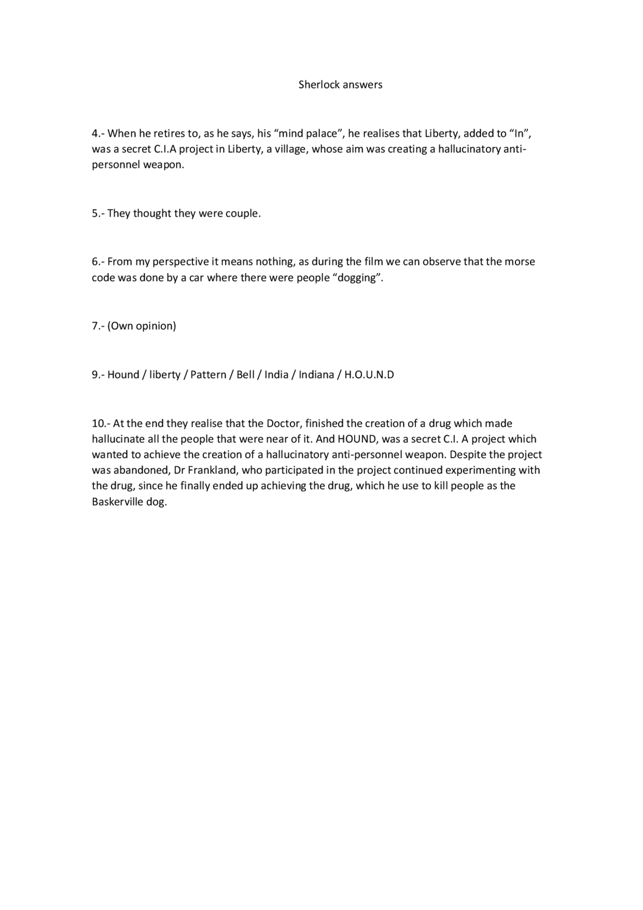 Serie De Sherlock Holmes Ejercicios De Inglés Docsity