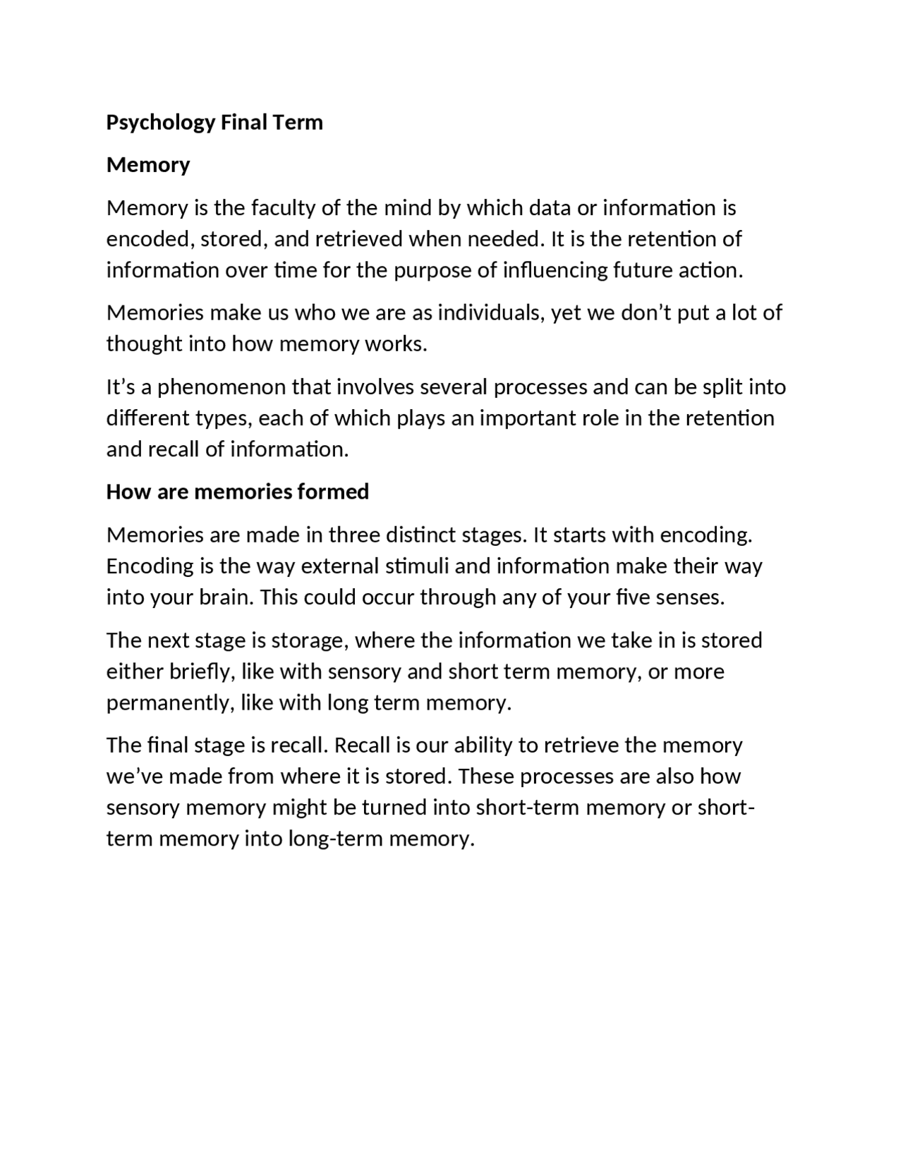 Some Basics Of Psychology | Study notes Psychology | Docsity