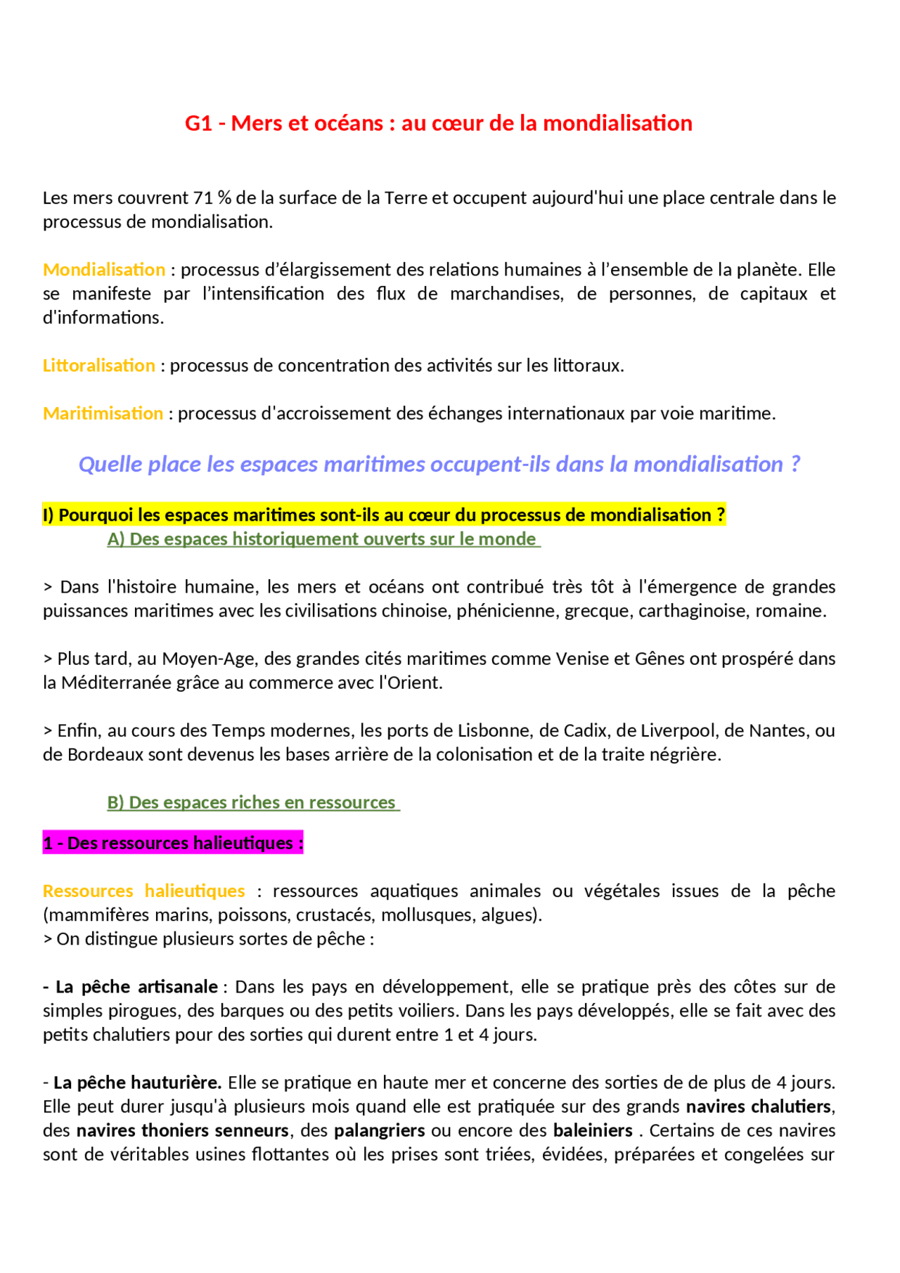 Fiche de révision sur la mondialisation et la littoralisation | Notes ...