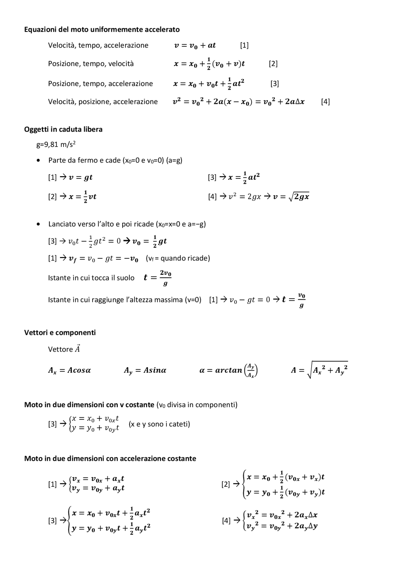 Formulario di fisica generale I adatto per università e scuole superiori | Formulari di Fisica ...