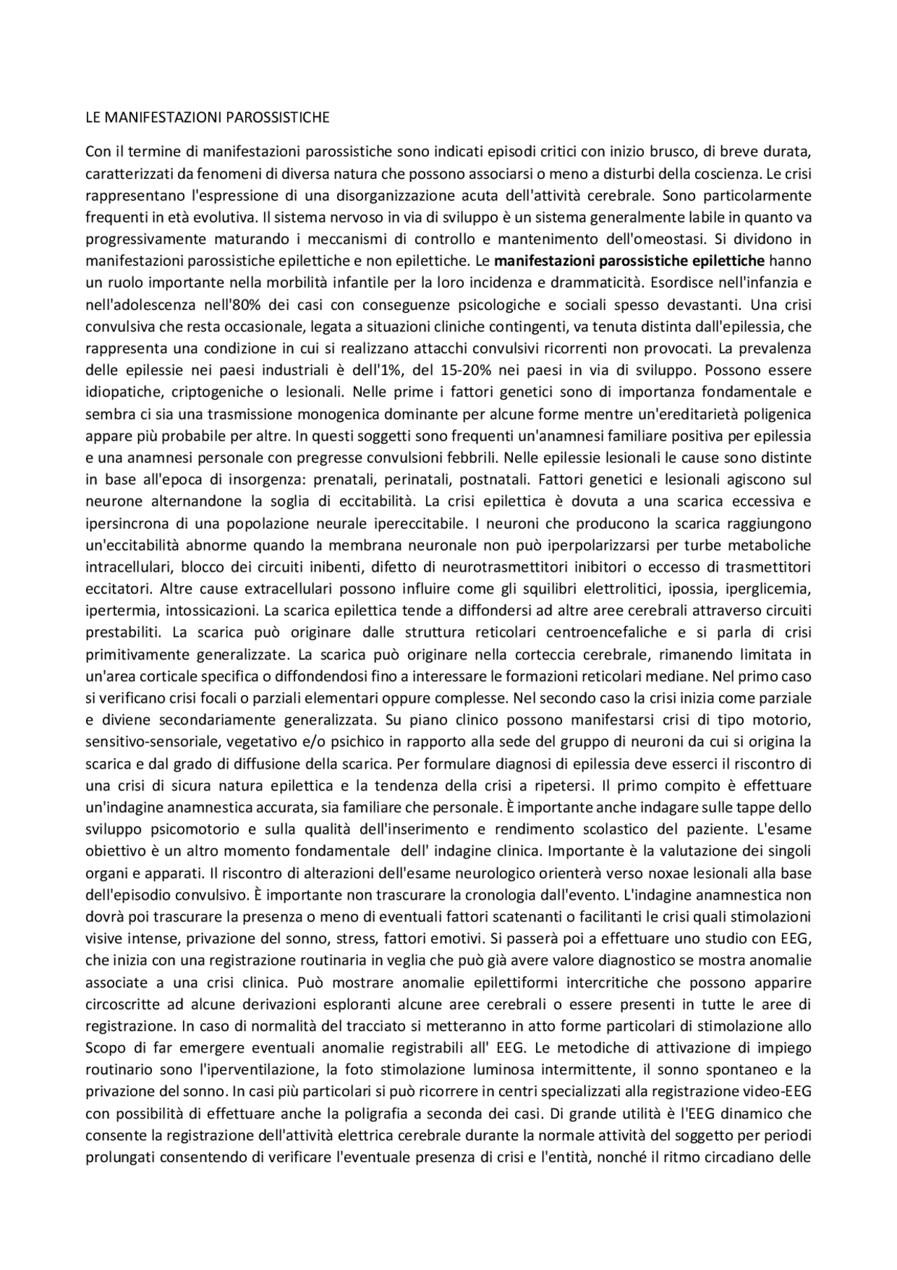 Manifestazioni Parossistiche Schemi E Mappe Concettuali Di