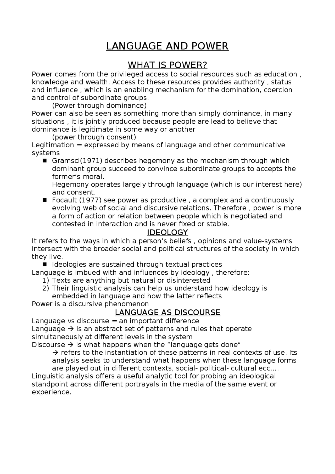 Lingua Inglese II // Language and Power. | Appunti di Lingua Inglese | Docsity