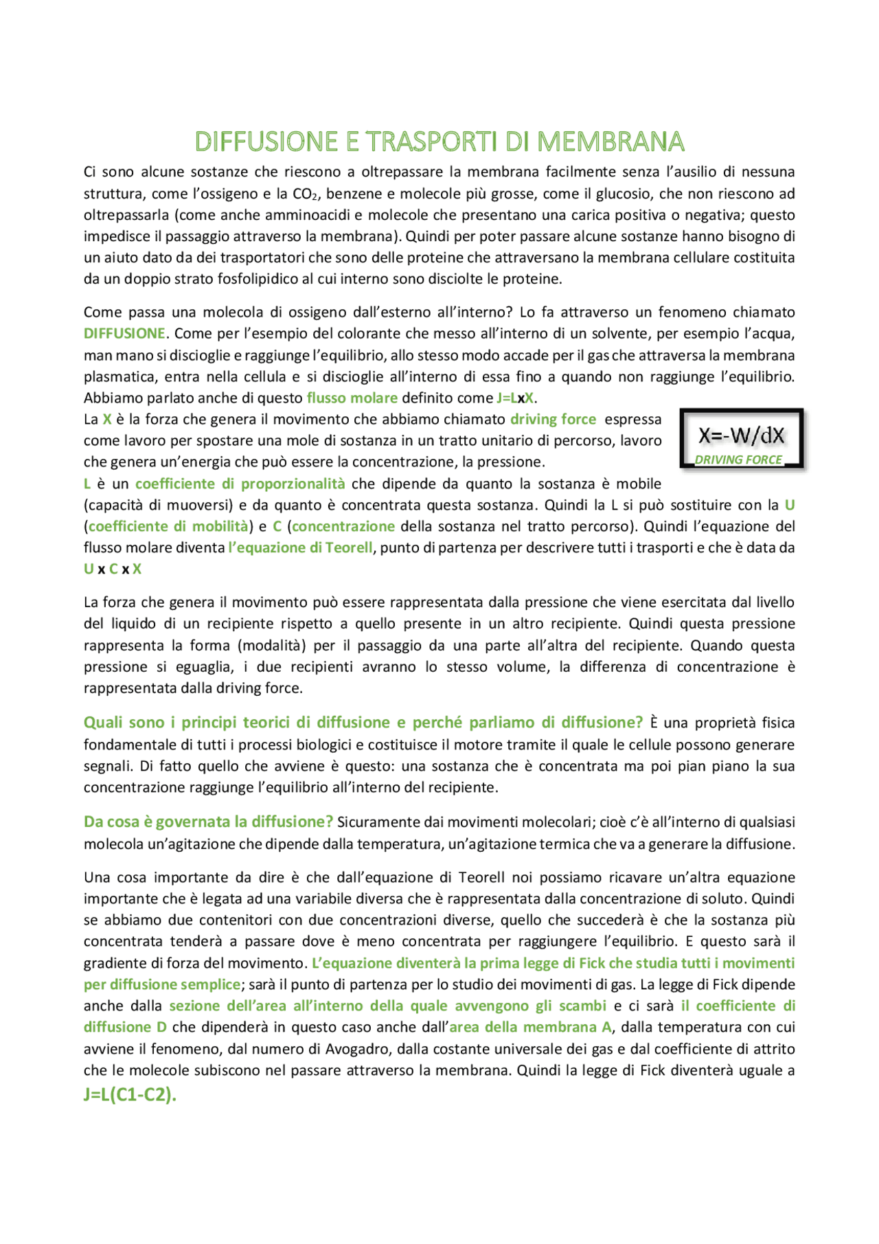 Diffusione E Trasporti Di Membrana Sbobinature Di Fisiologia Docsity