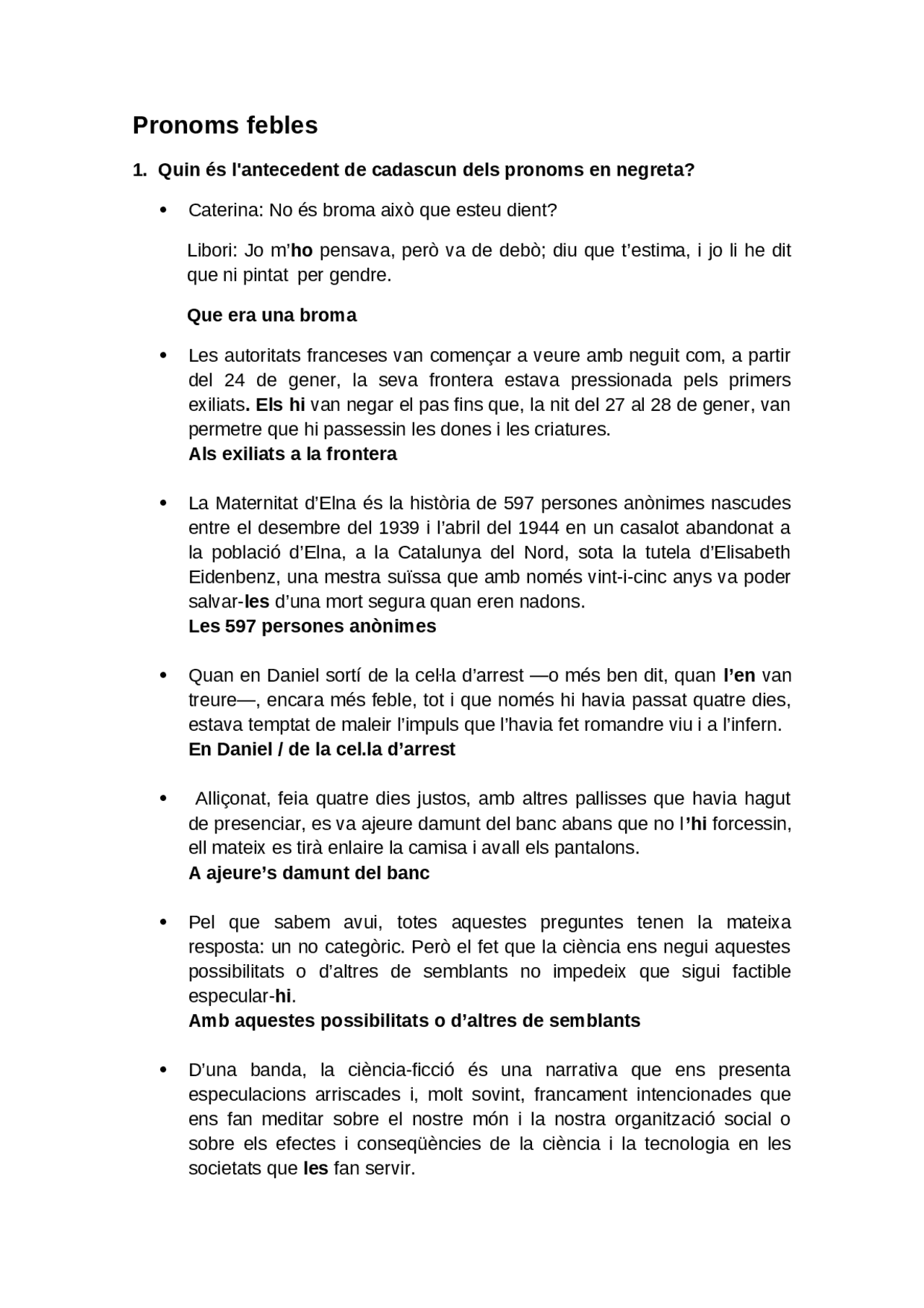 Exercicis Antecedents Catala Solucions Apuntes De Catalán Docsity