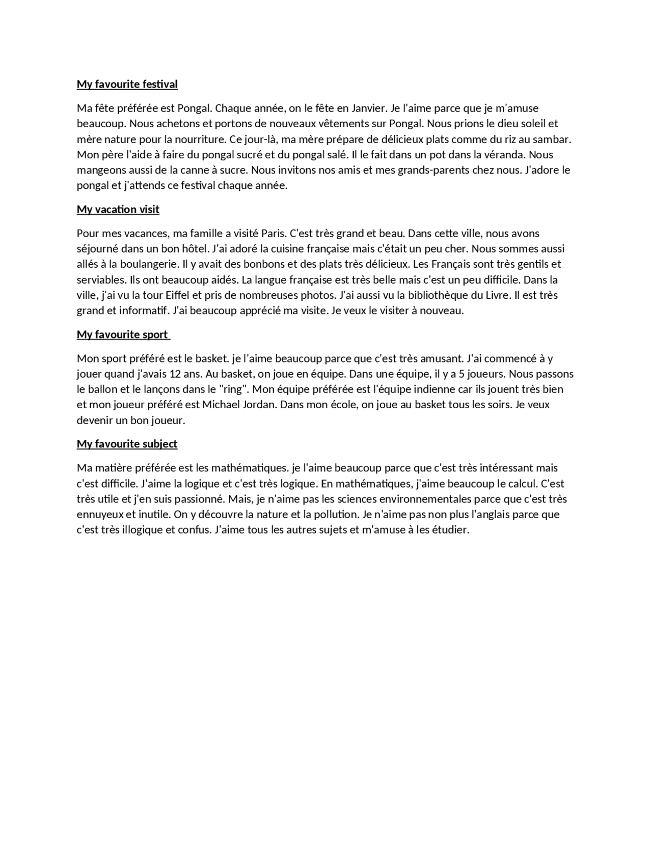 French creative writings | Study notes French | Docsity