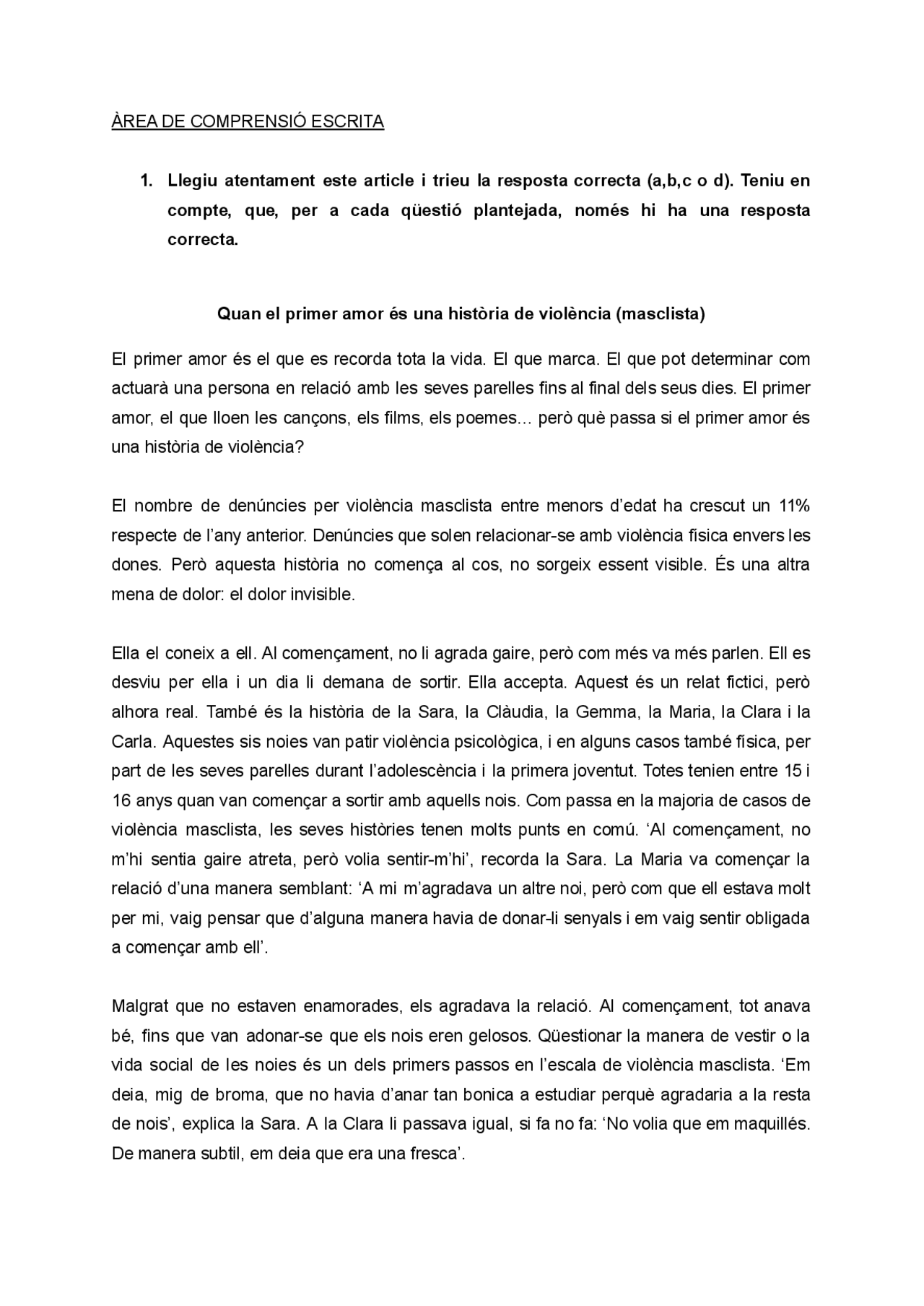 Comprensión Escrita Lengua Catalana Apuntes De Catalán Docsity