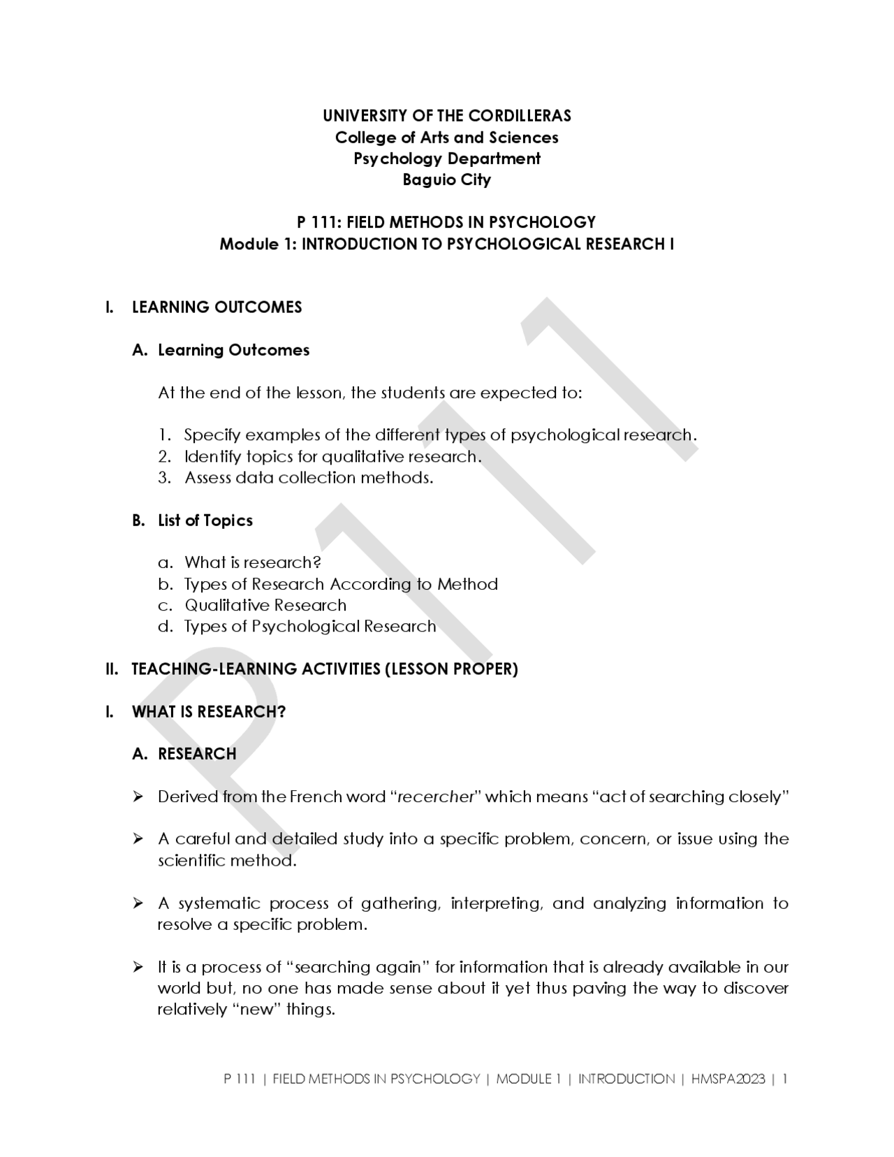 Psychological Research | Lecture notes Psychology | Docsity