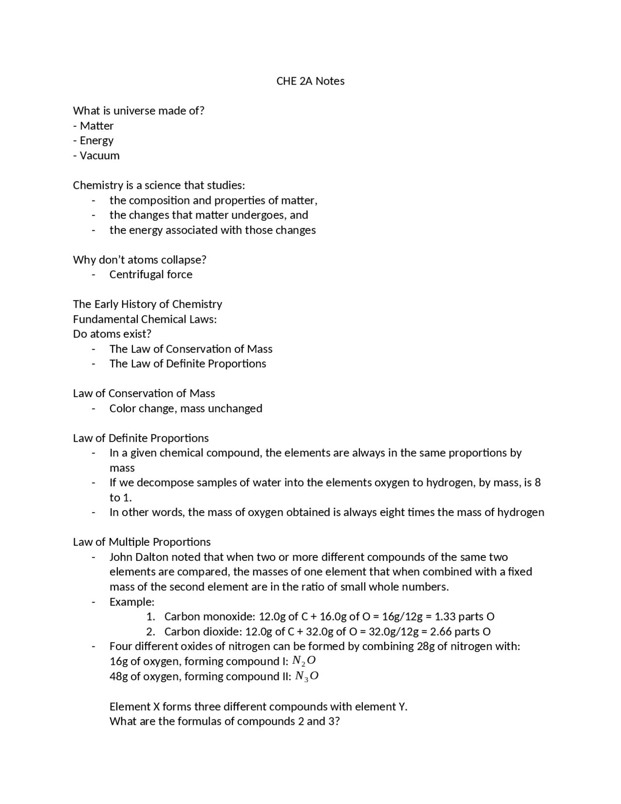 Notes for a chapter. | Exercises Chemistry | Docsity