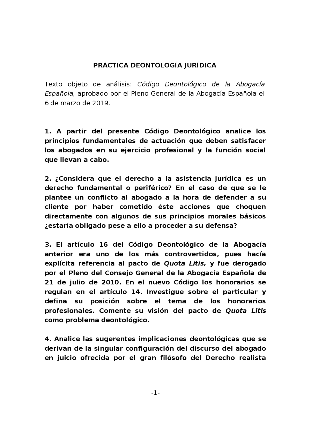 PRÁCTICA CÓDIGO DEONTOLÓGICO DE LA ABOGACÍA | Ejercicios de Filosofía ...