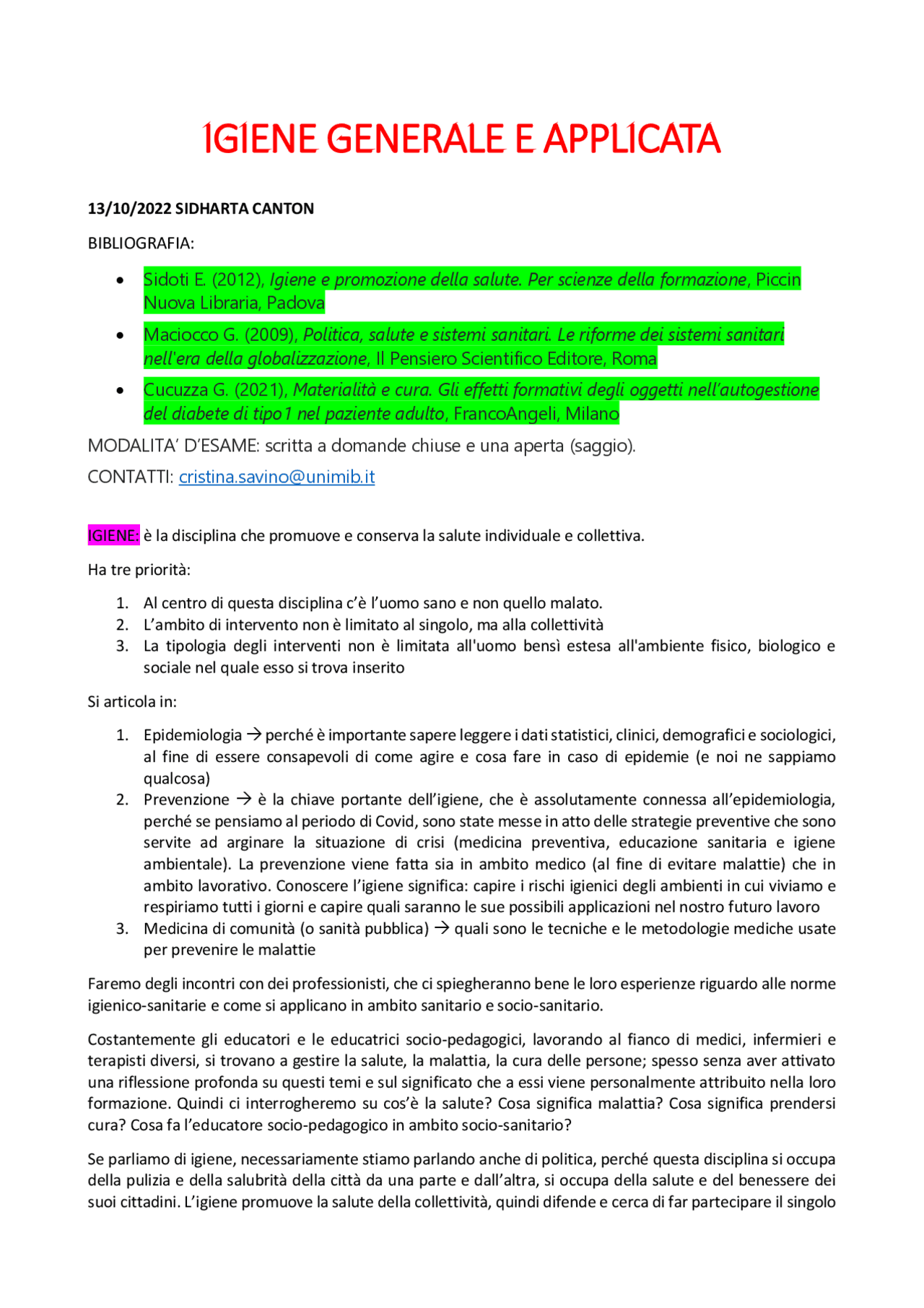 Appunti Igiene Generale E Applicata Canton Appunti Di Scienze Della