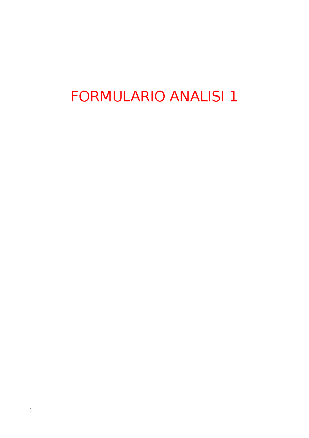 Formulario Analisi 1 Appunti Di Analisi Matematica I Docsity