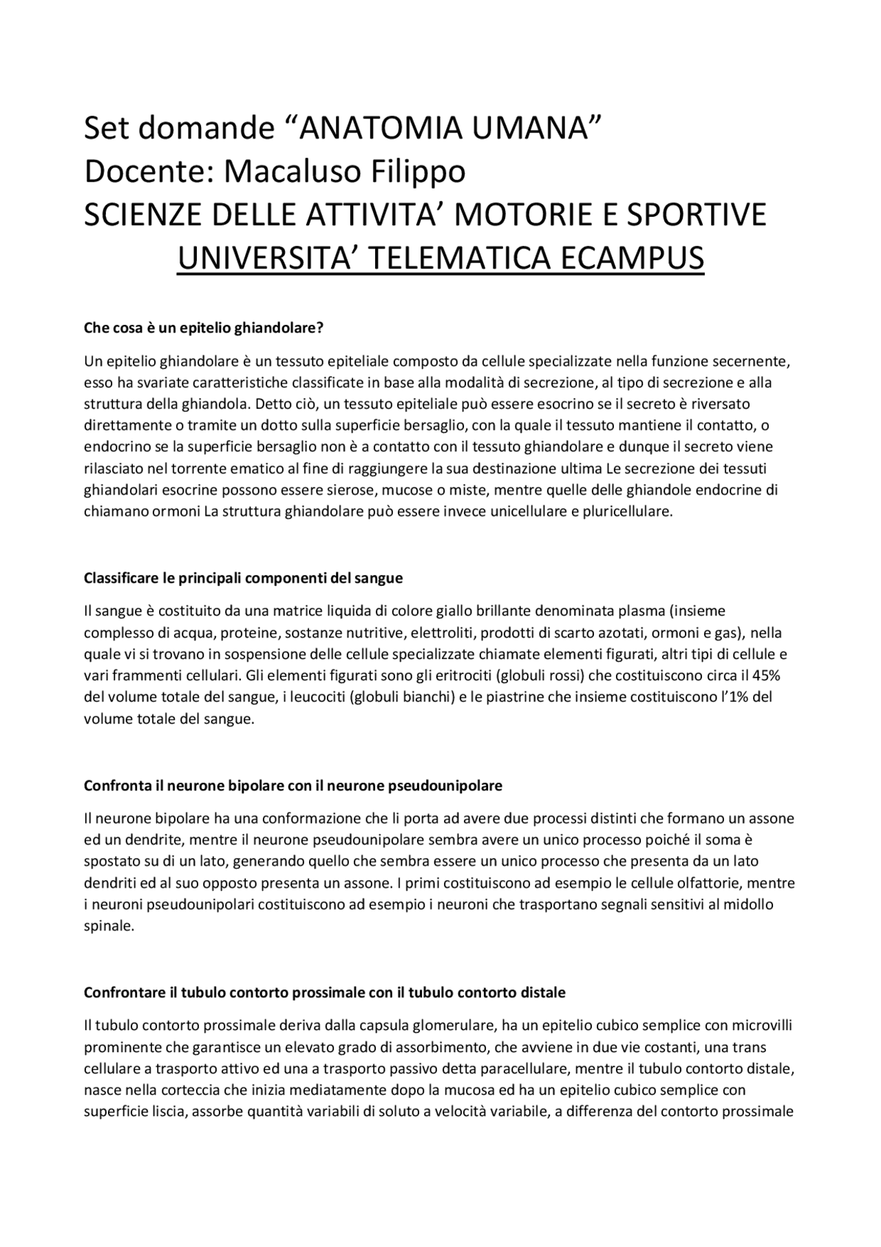 Anatomia Umana Risposte Aperte In Ordine Dalla A Alla Z Prove D