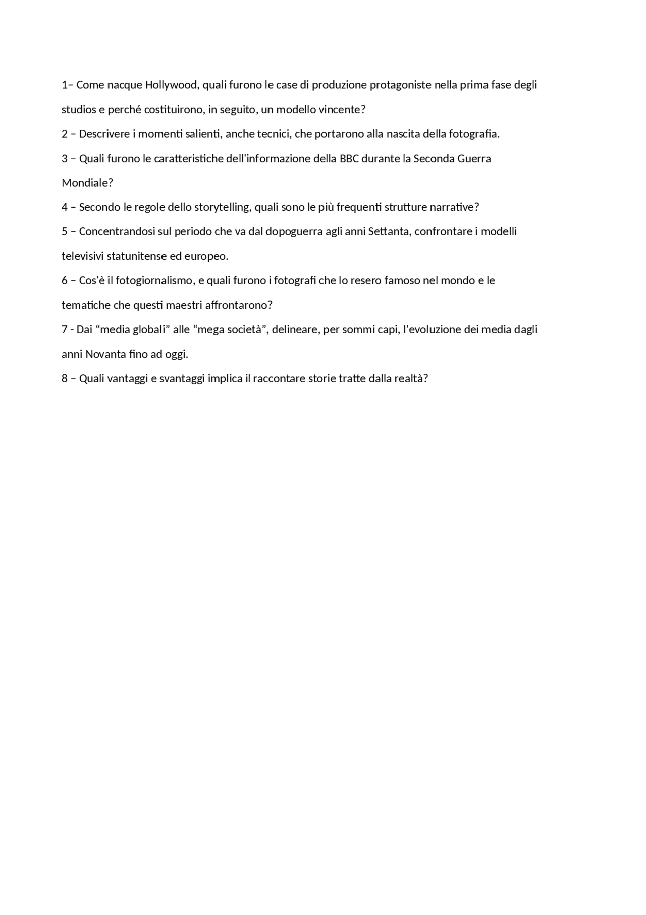 Domande esame cinema | Prove d'esame di Storia Del Cinema | Docsity