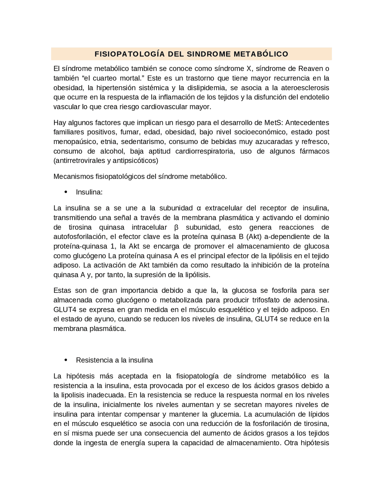 FisiopatologÍa Del Sindrome MetabÓlico Resúmenes De Endocrinología
