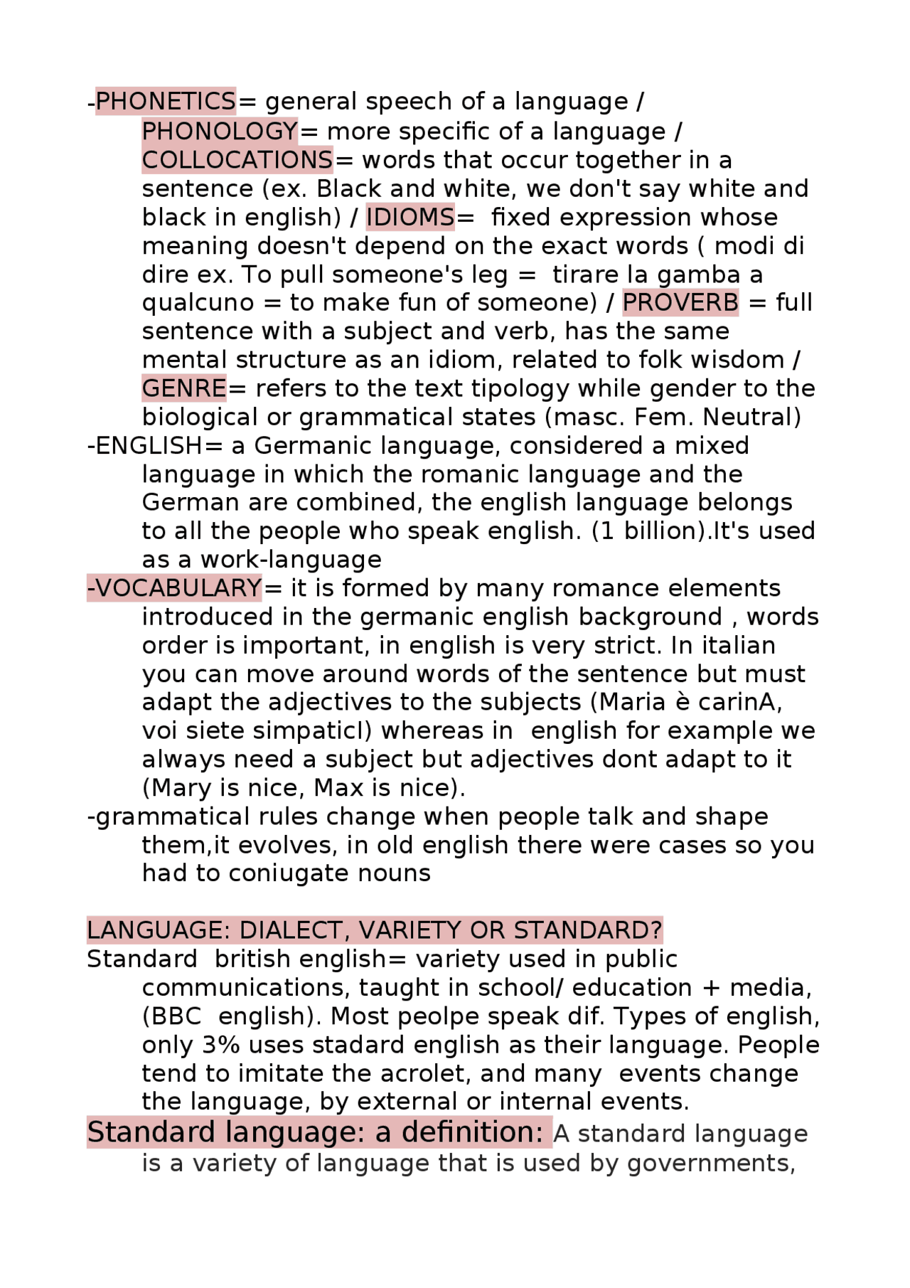 Linguistica Inglese 1 Semestre Appunti Di Linguistica Inglese Docsity