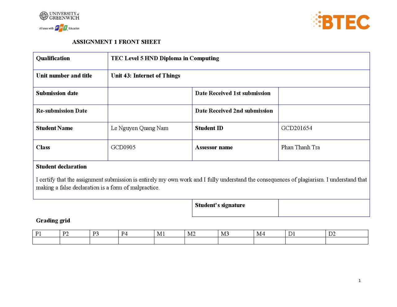 ASM1 - Internet of Things 1690 | Assignments Information Technology | Docsity