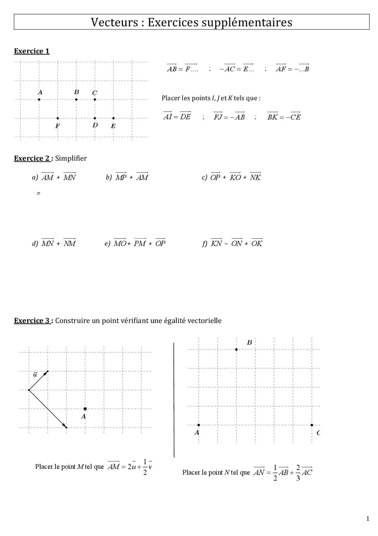Exercice sur les vecteurs | Exercices Mathématiques | Docsity